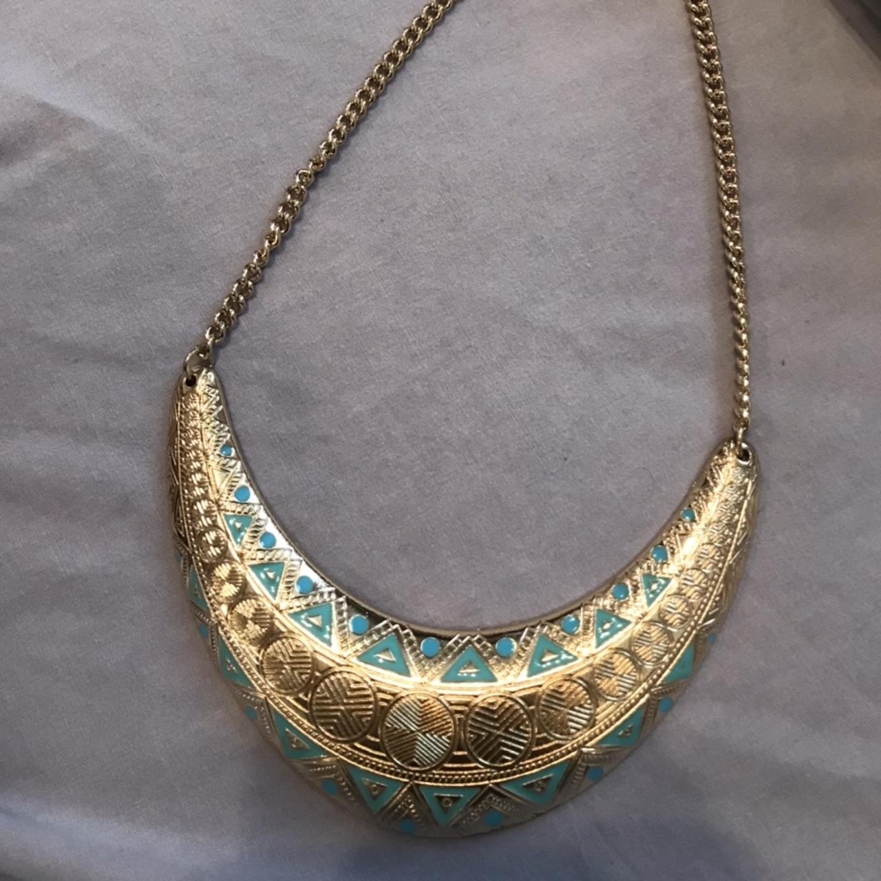 Primark Gold Necklace with blue detailing... | Depop