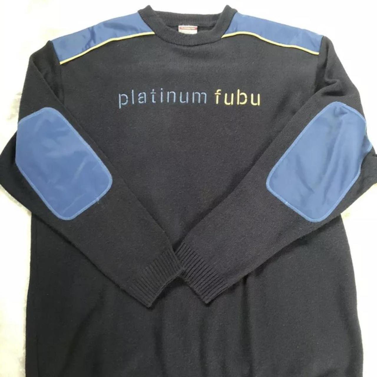FUBU Men's Blue and Black Jumper | Depop