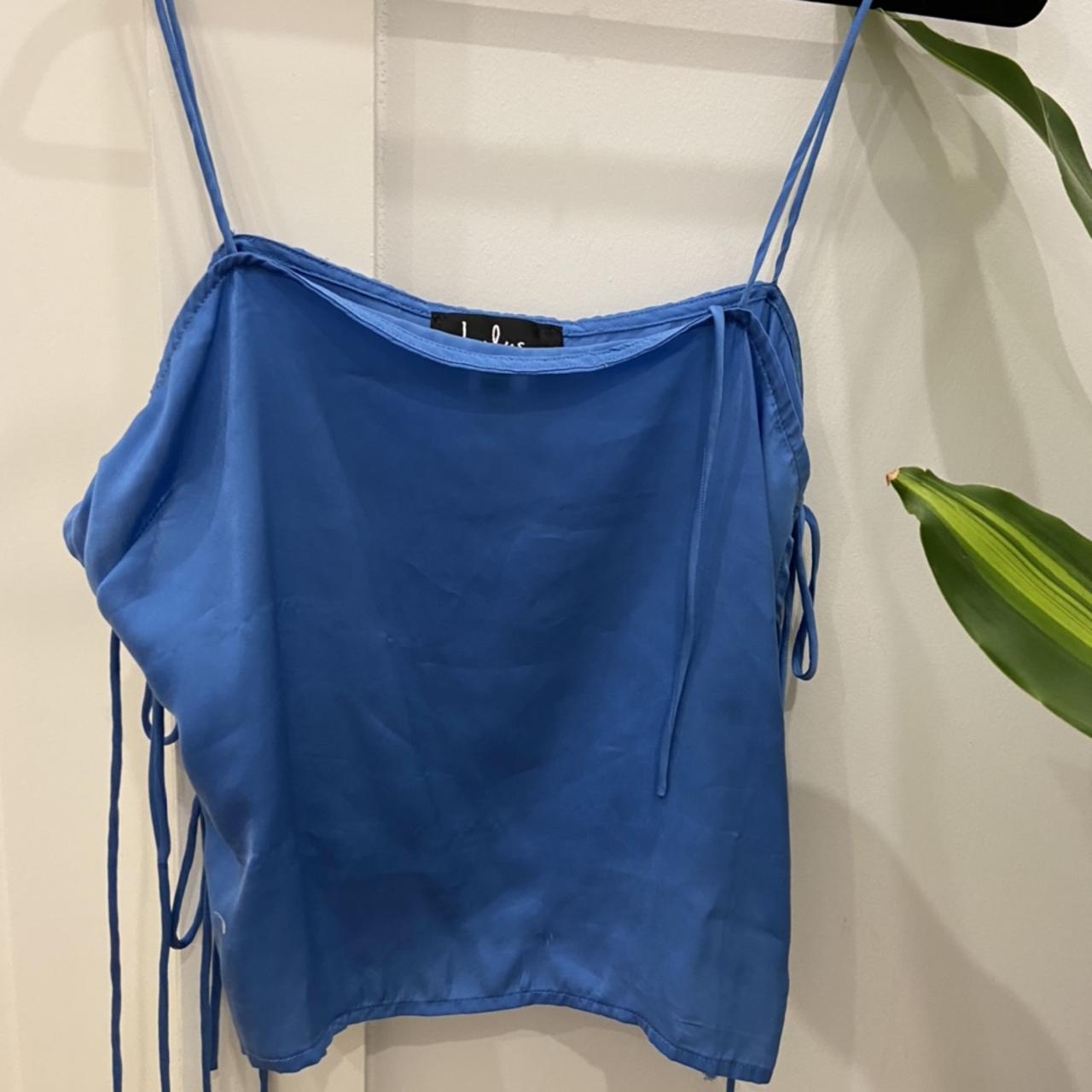 Lulus Silk Blue Tank Top With Ties On The Side Depop