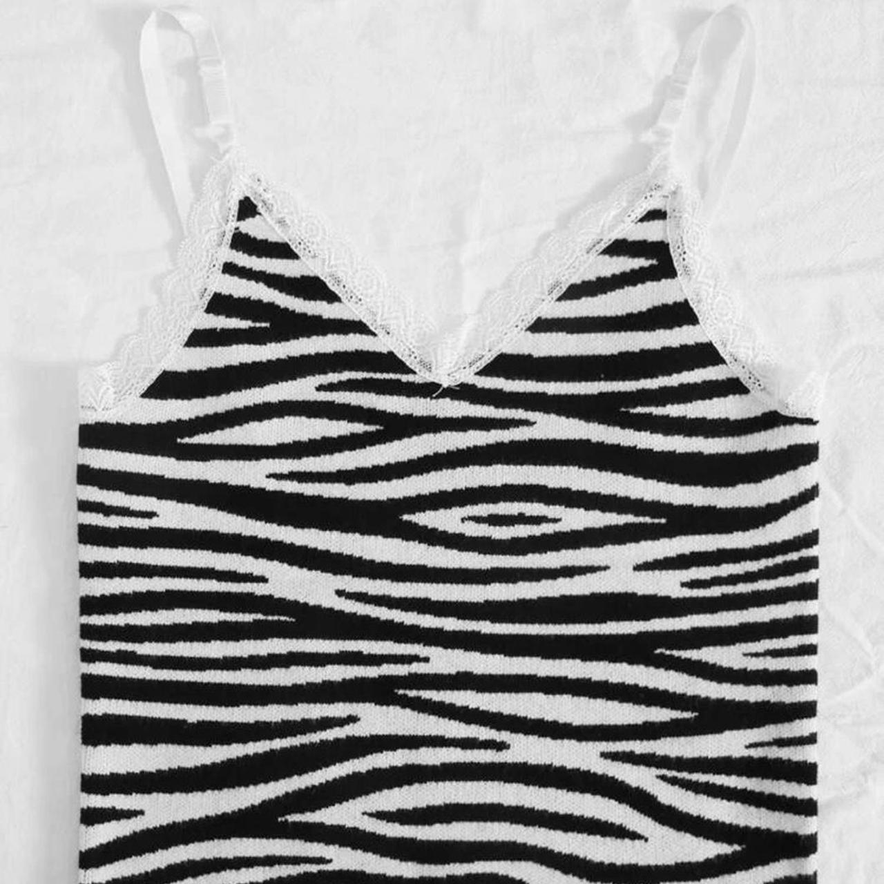 zebra print lace trim crop top Size small - would... - Depop