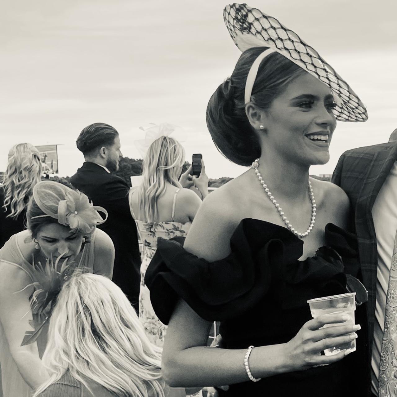 Stunning black ruffle races dress and fascinator - Depop