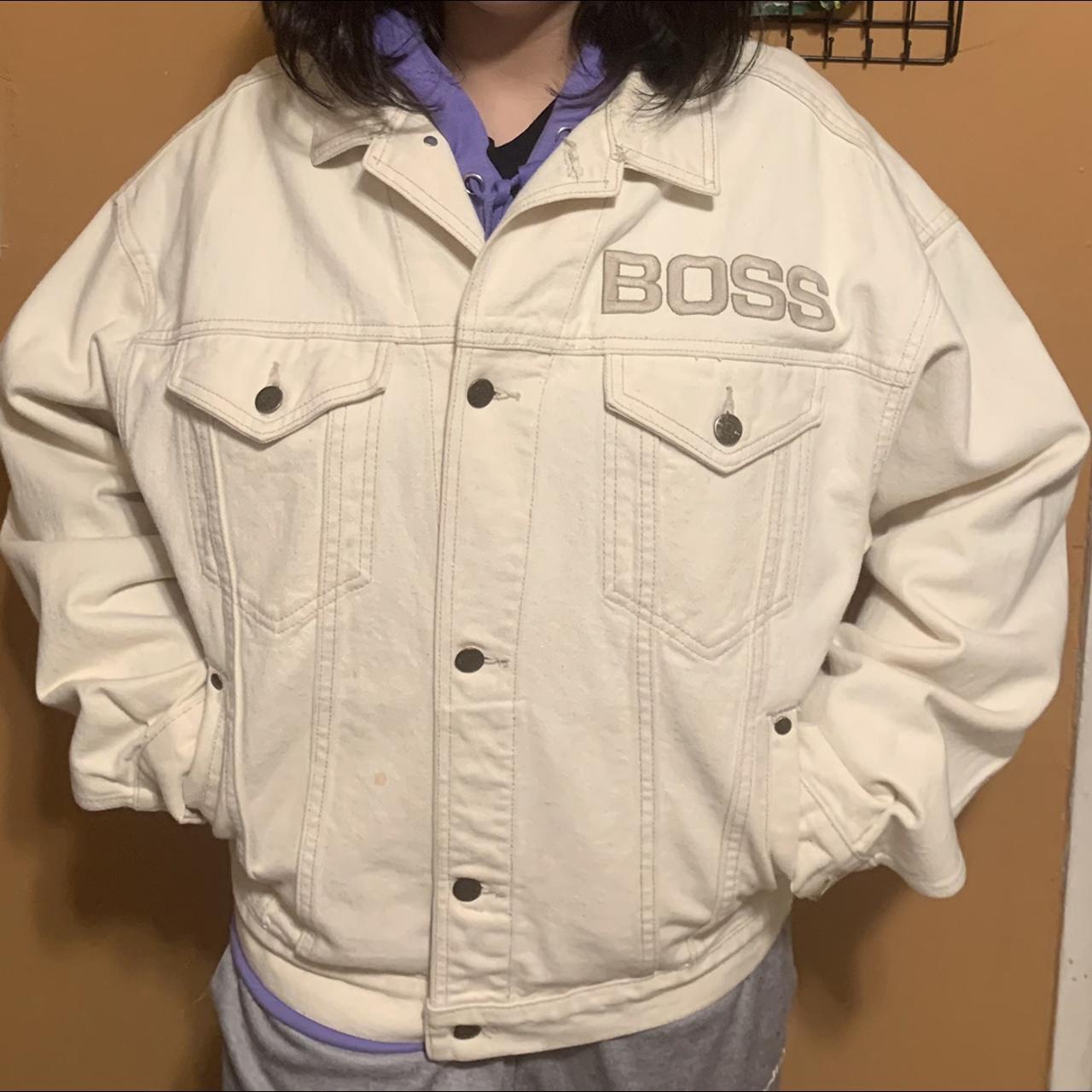 cream colored BOSS denim jacket with front pockets,... - Depop