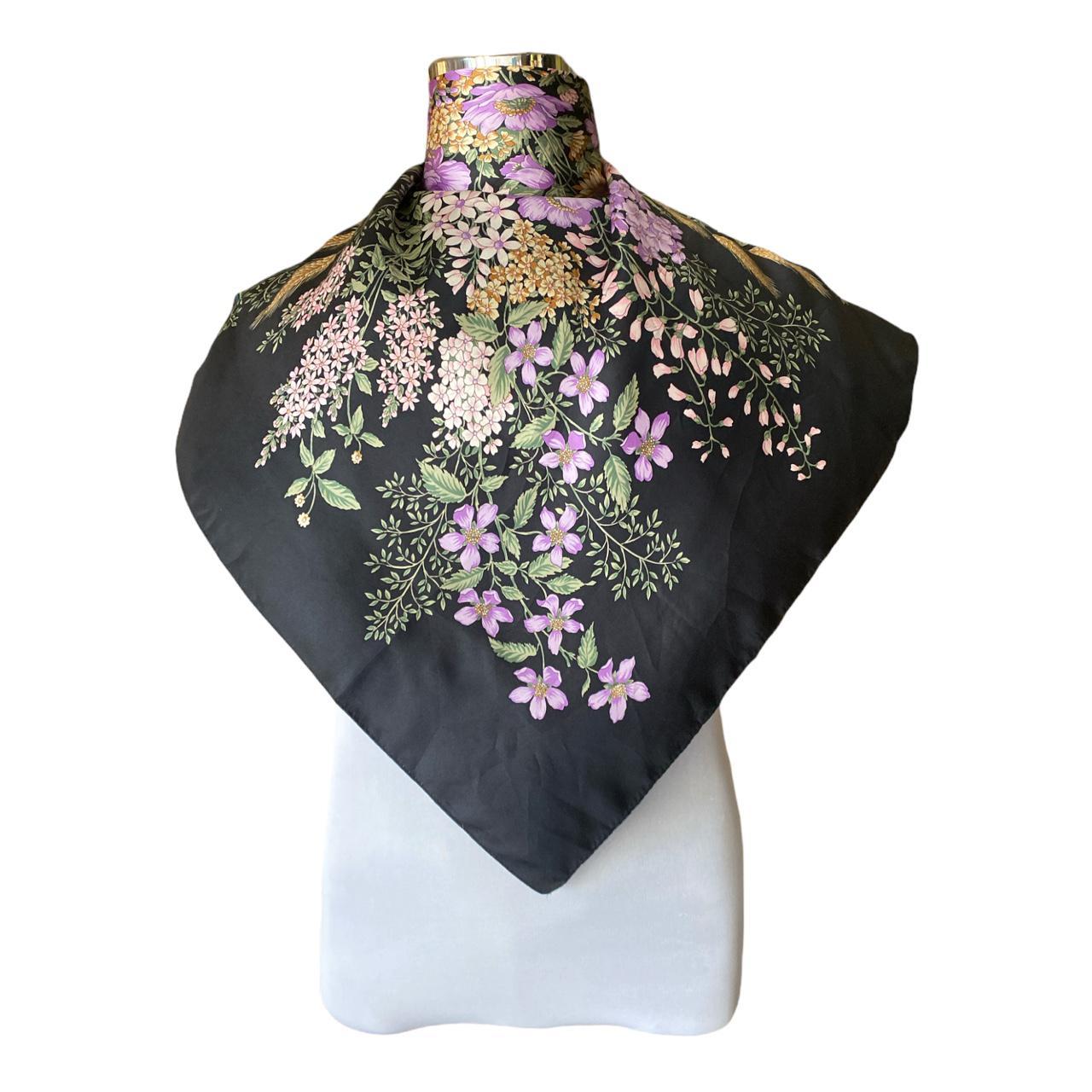 Vintage Japanese Silk Scarf Flower Colouful Silk... - Depop