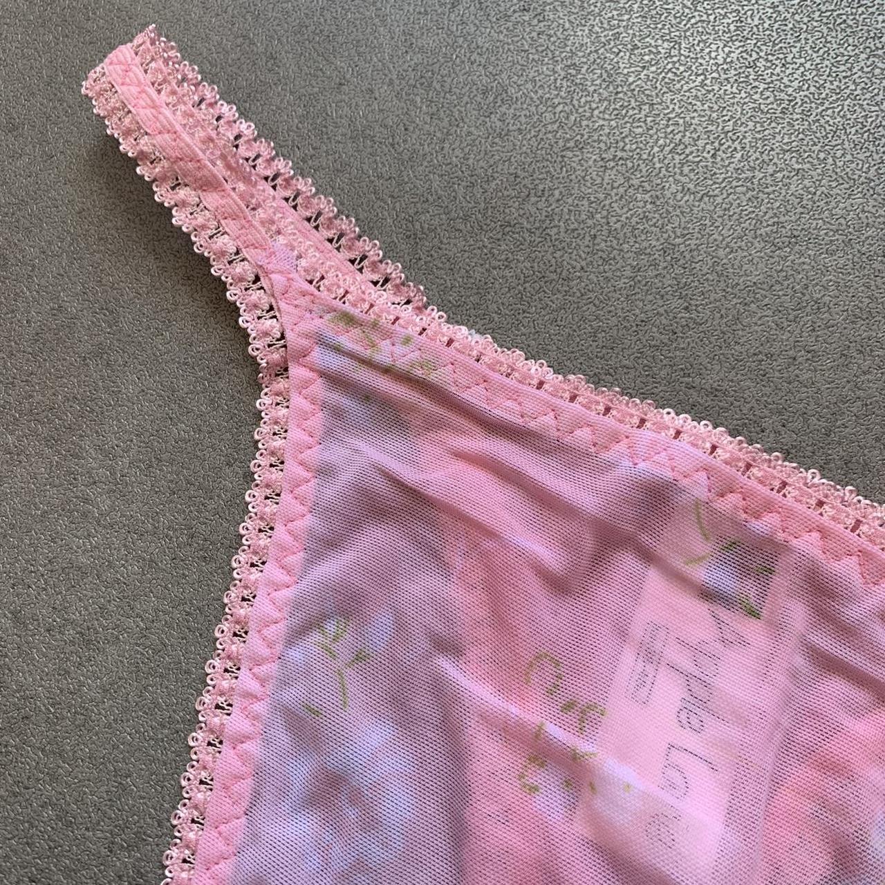 Baby pink floral mesh thong 💖 High rise Scalloped... - Depop