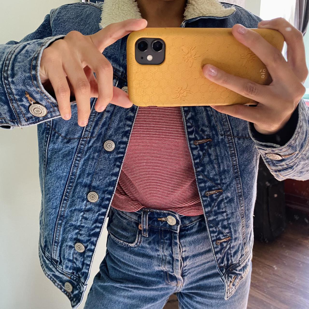 Urban Outfitters Women's Cream and Blue Jacket | Depop