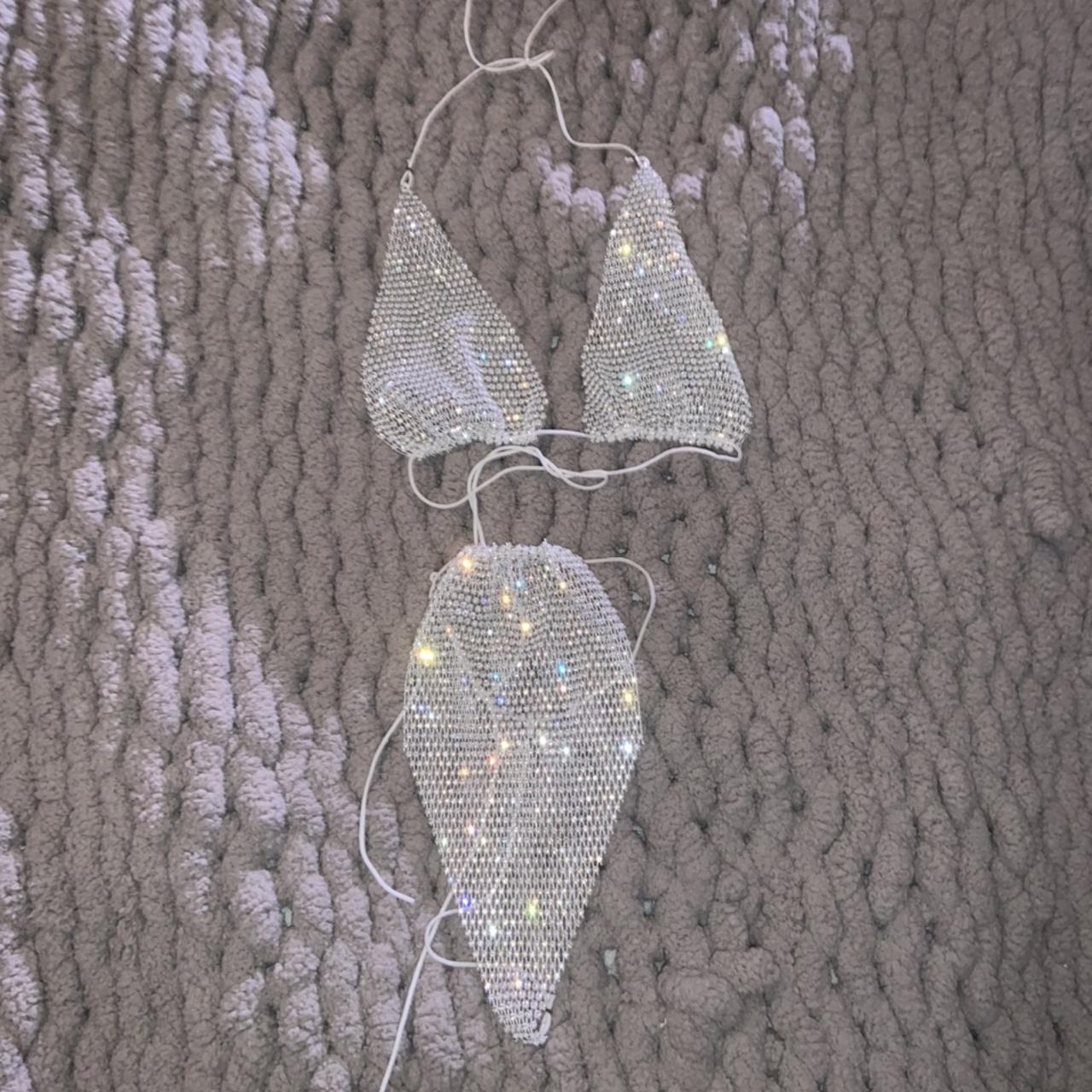 sparkly silver white rhinestone bikini size small... - Depop