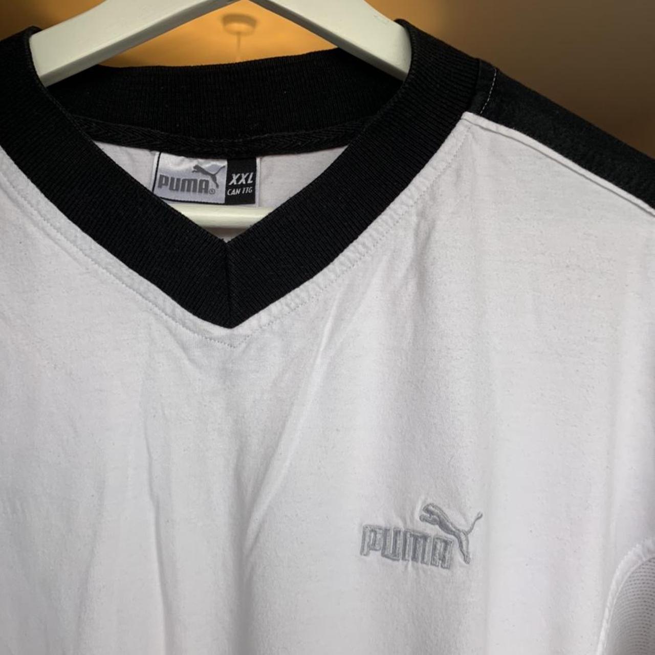 PUMA white t shirt with black detail Size XXL looks... - Depop