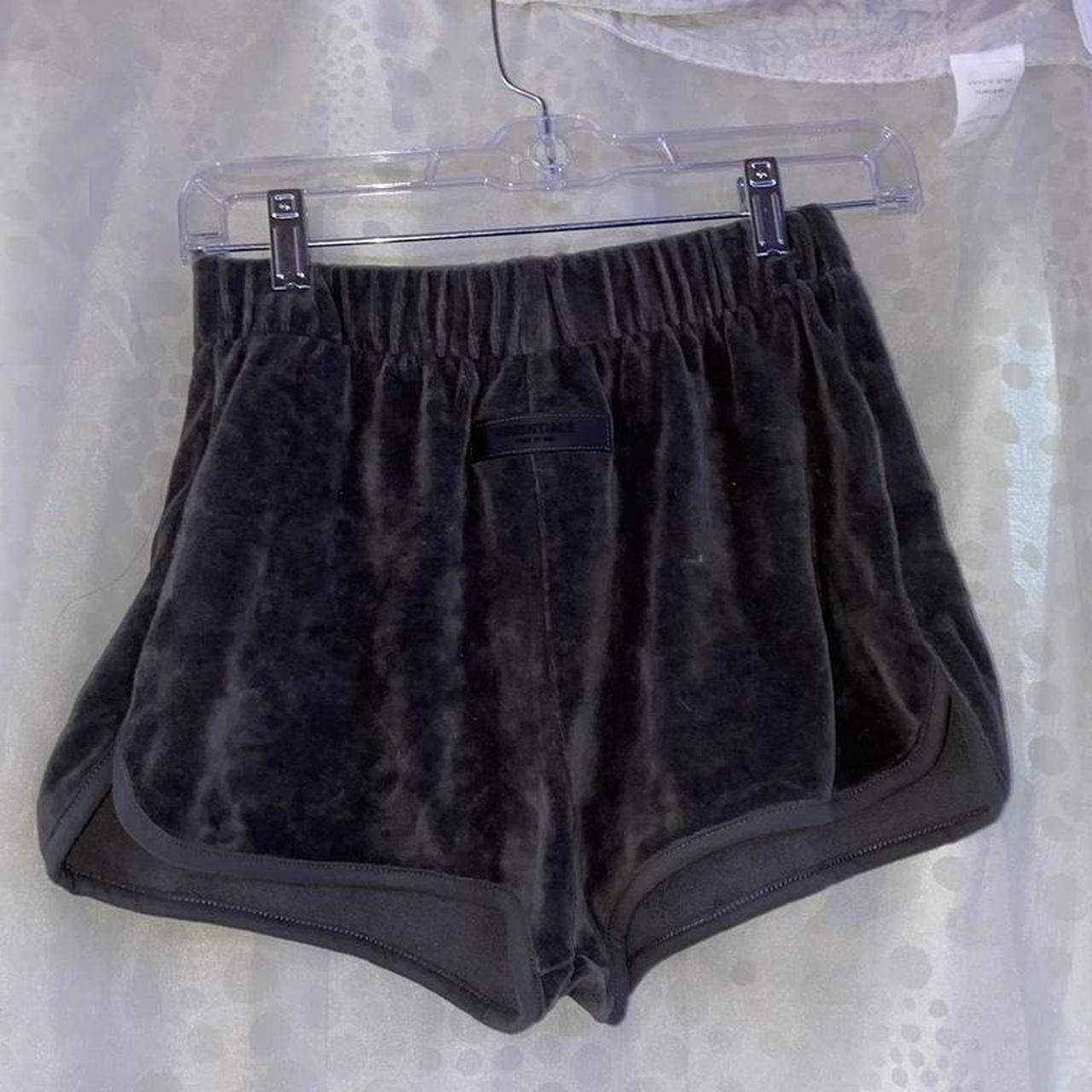ESSENTIALS black velour velvet shorts brand new,... - Depop