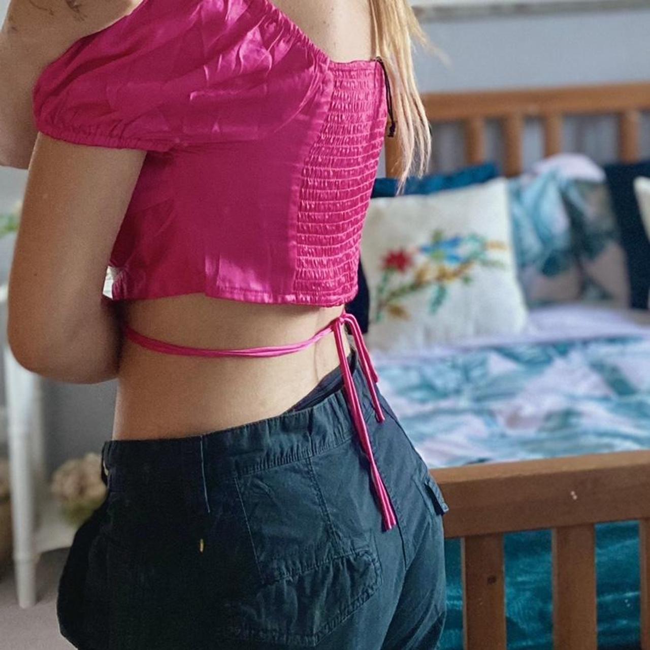 -💓 Super cute hot pink satin crop top,ruffled... - Depop