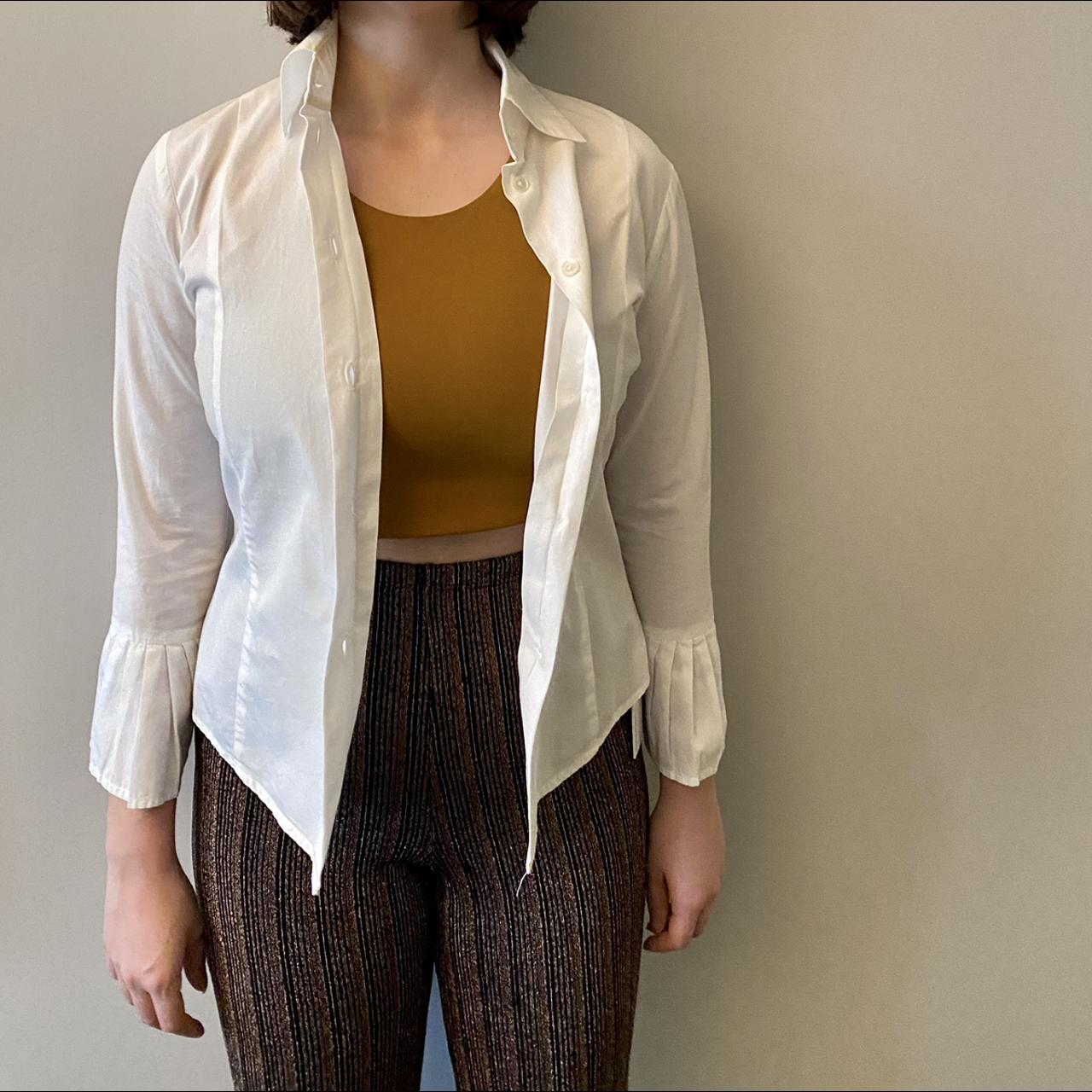 White button down Shell sleeves Size: 4 Brand:... - Depop