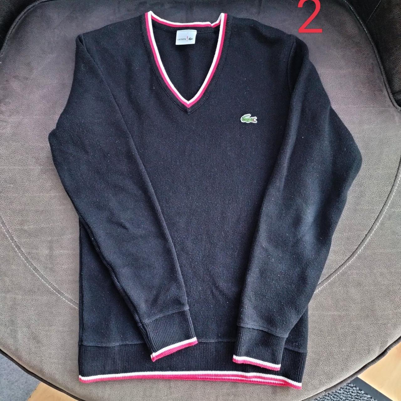 Lacoste Jumper in Navy, Red and White Size Extra... - Depop