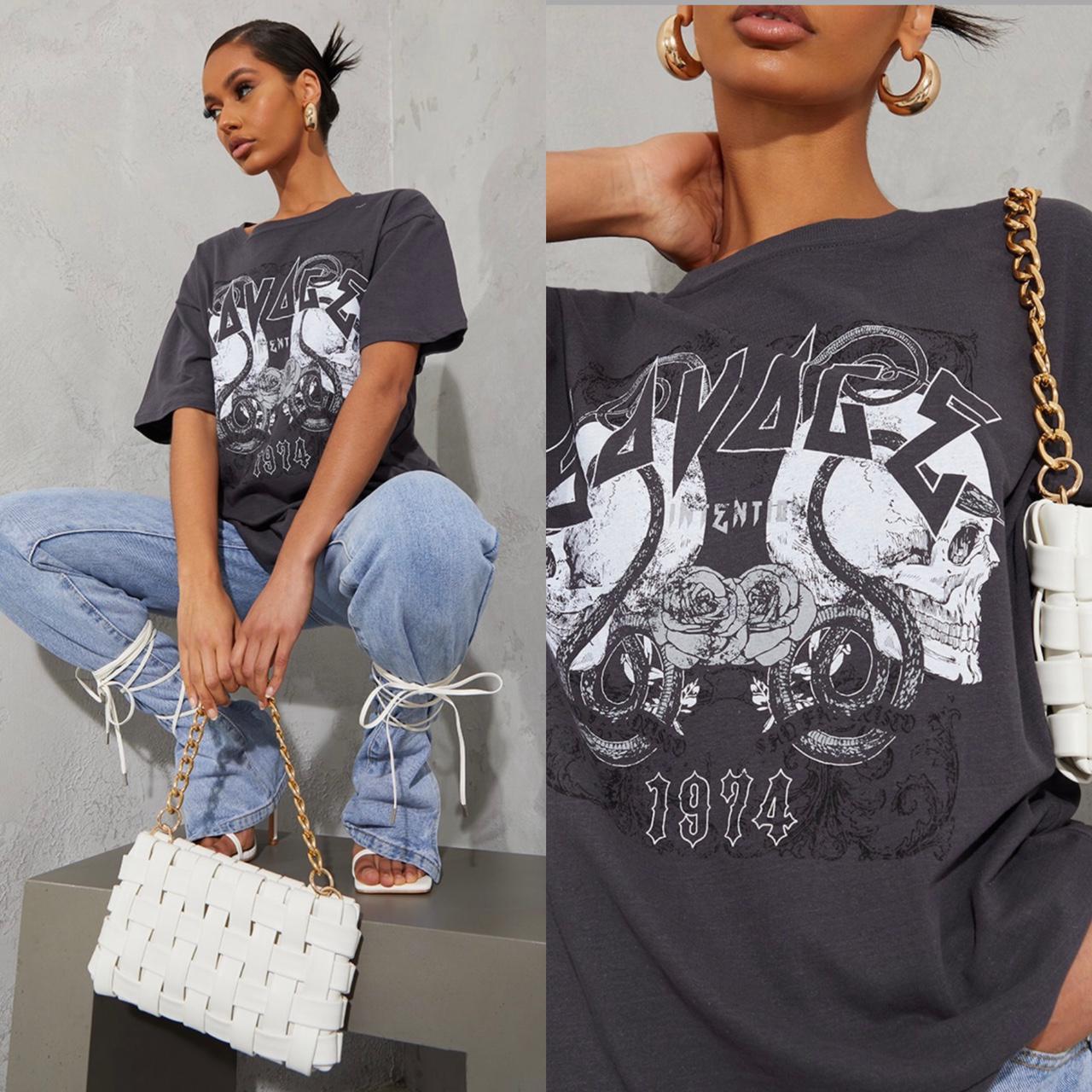 PLT ‘Charcoal Savage Slogan Rock T Shirt.’ Uk sizeM... - Depop