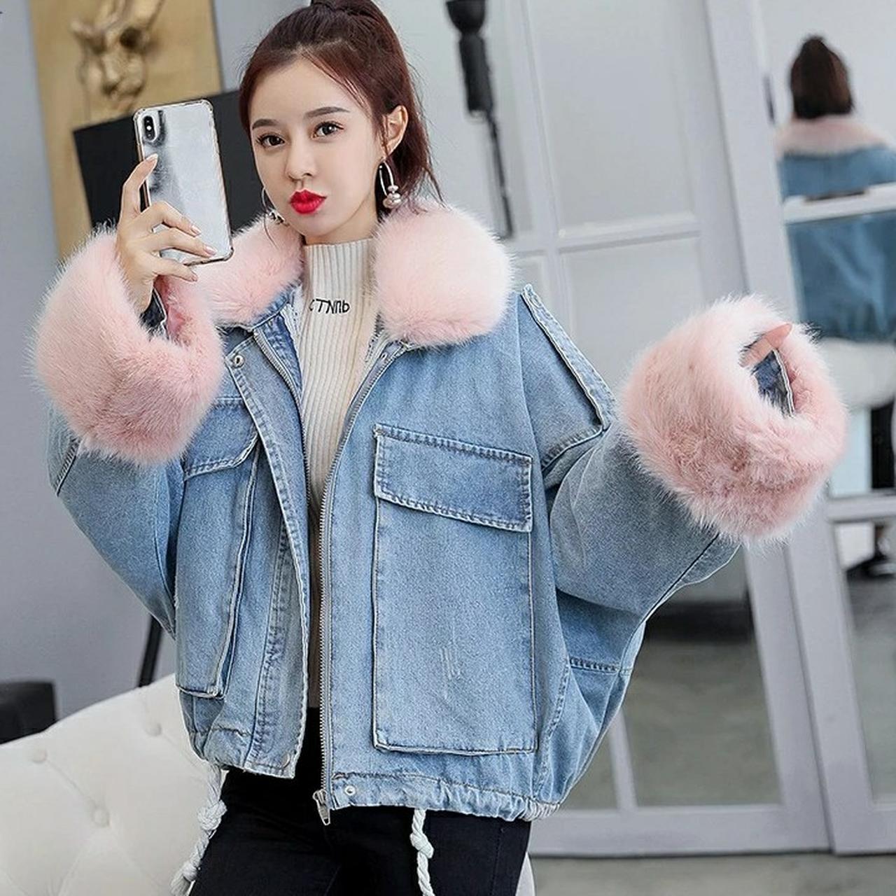 Women's Pink and Blue Coat | Depop