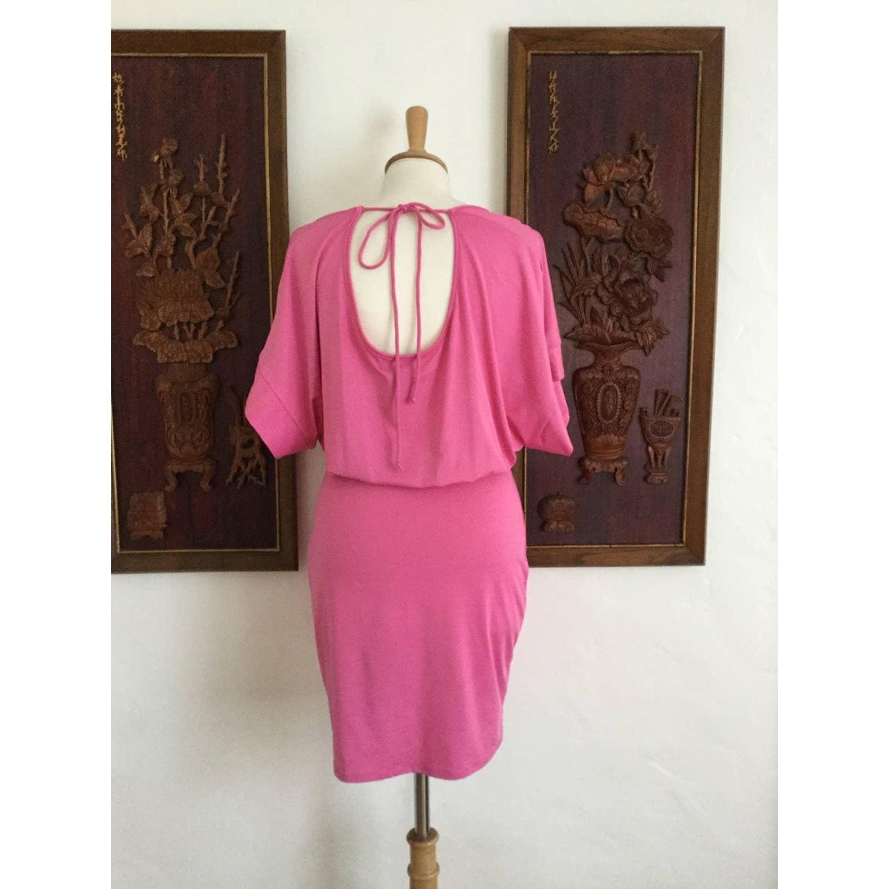 Susie Rose Pink Peacock Design Open Back Mini Dress... - Depop