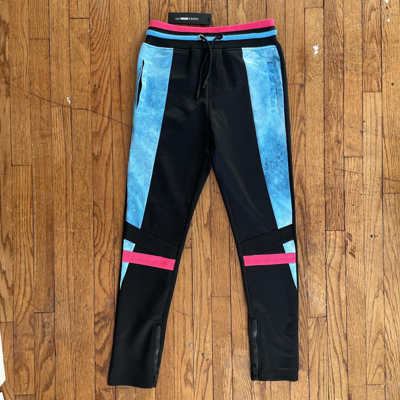Black blue pink #colorblock track pants. Mens size M... - Depop