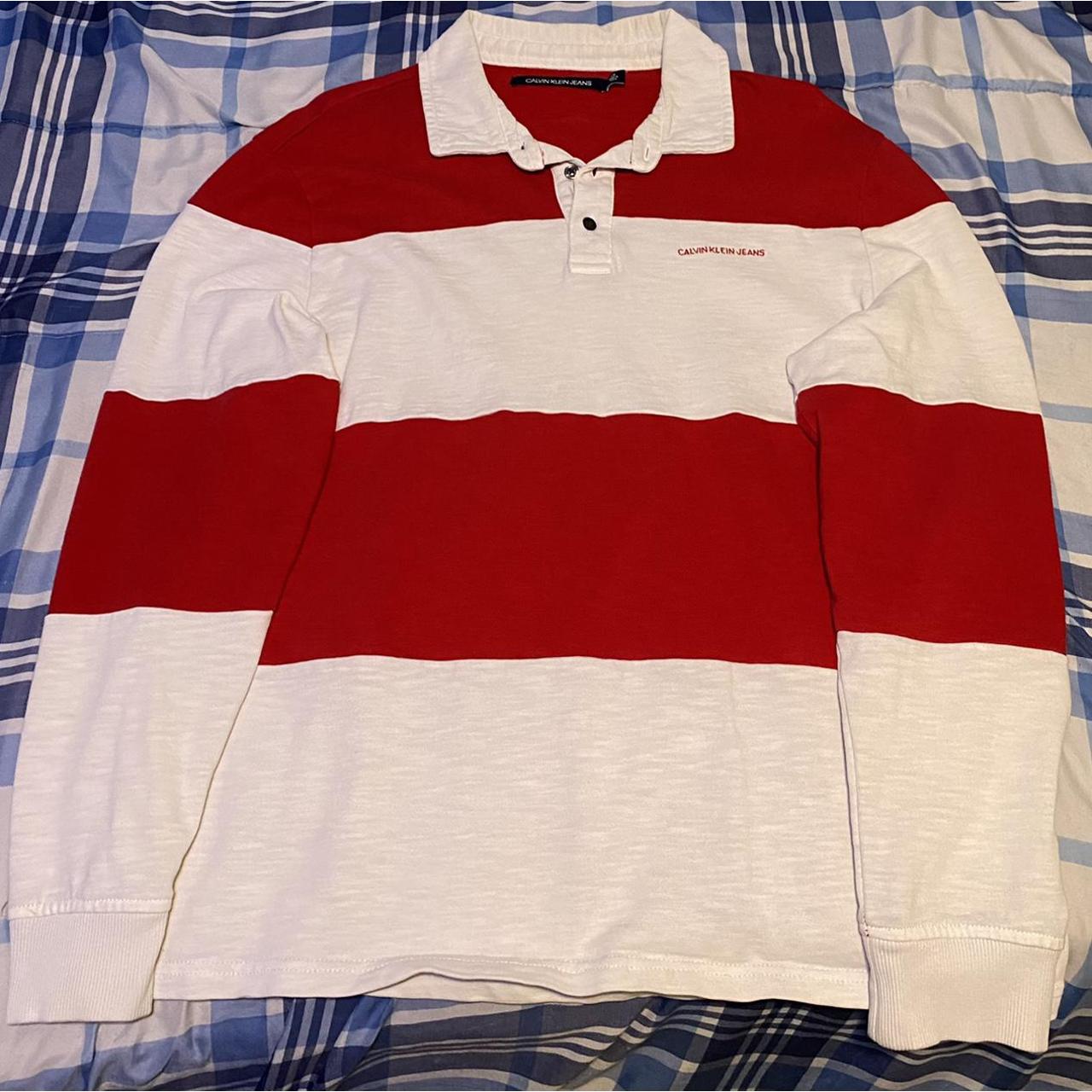 Calvin Klein Jeans striped rugby 8/10 - Depop