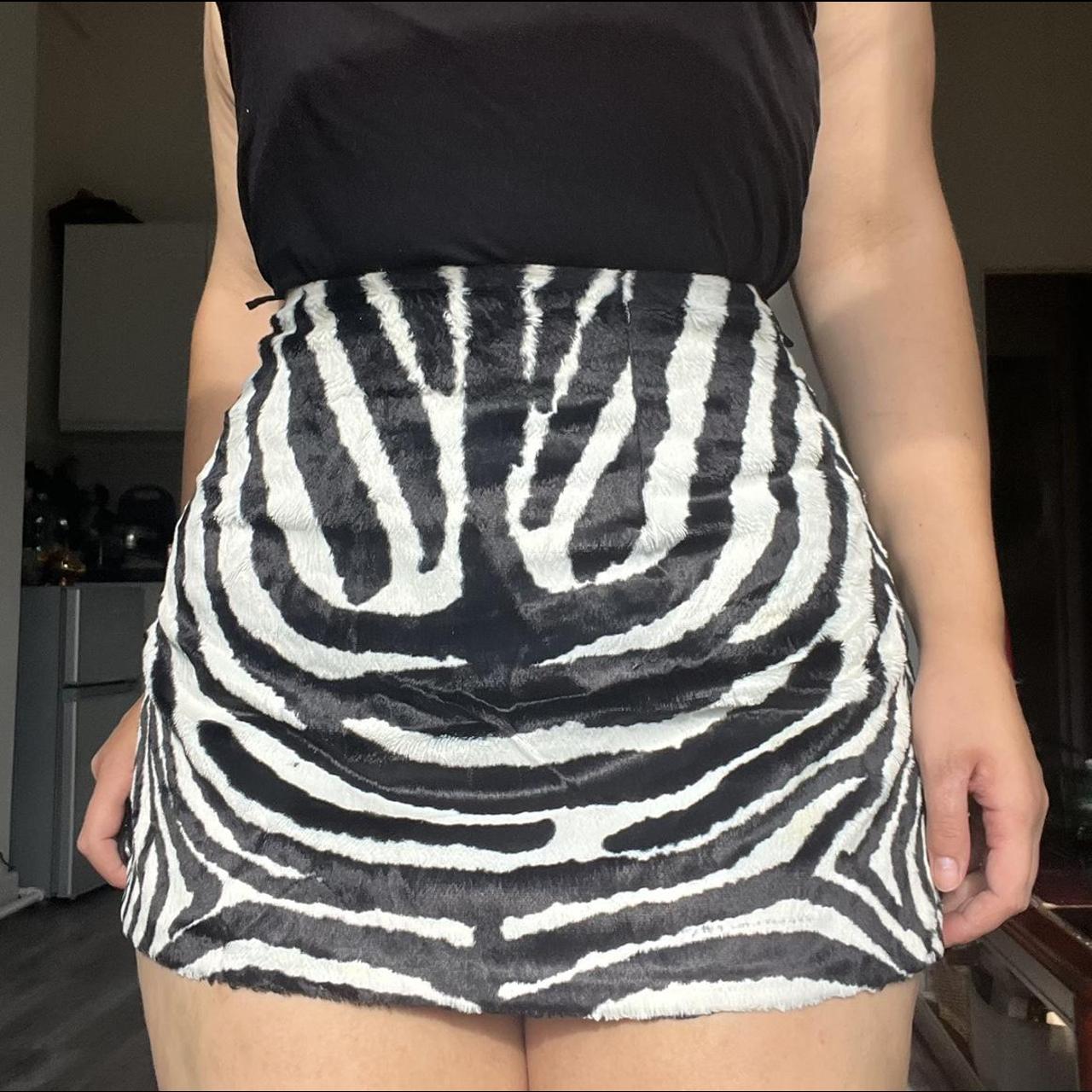 Furry zebra print ultra mini skirt from... - Depop