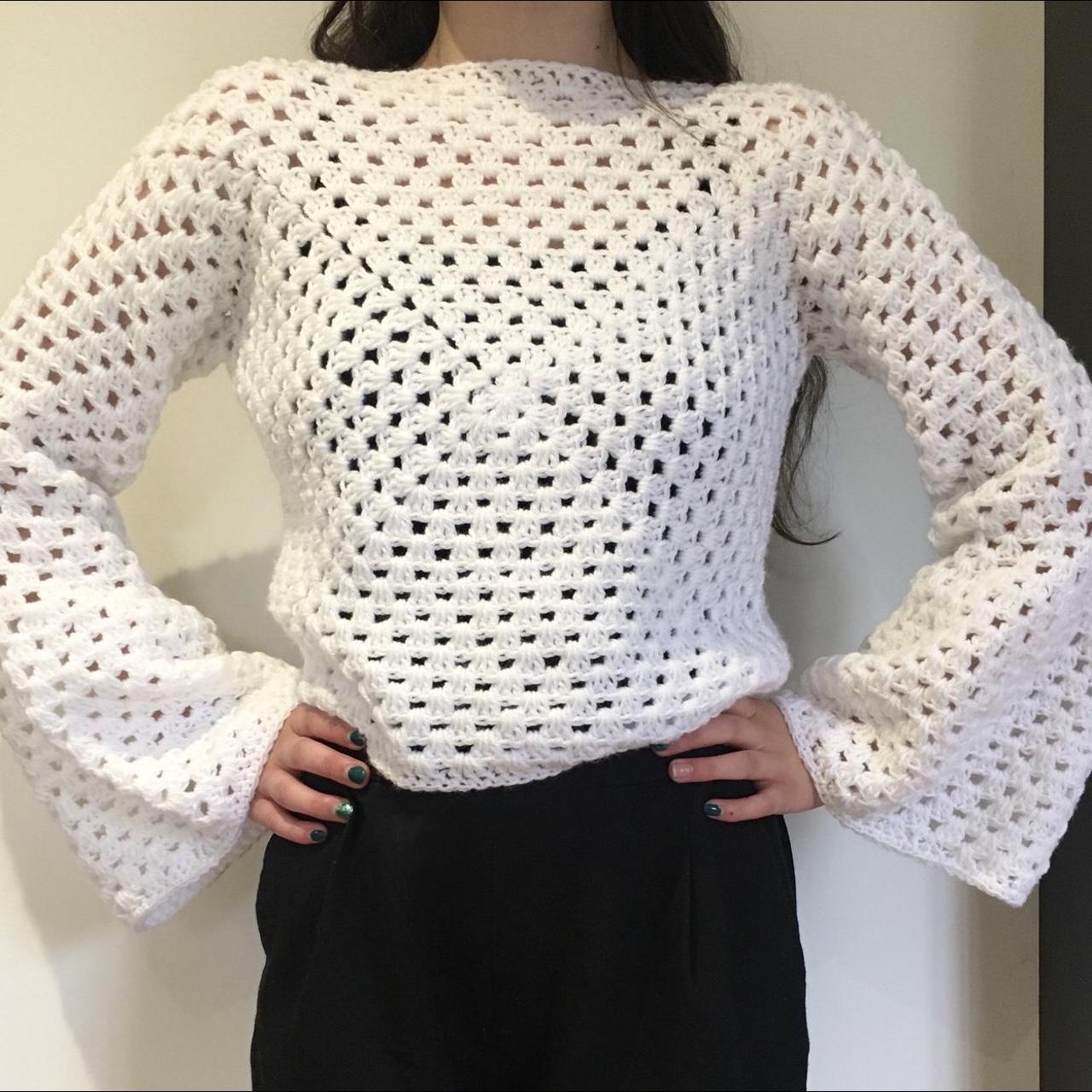 crochet granny square jumper 🤍 flare sleeves fits... - Depop