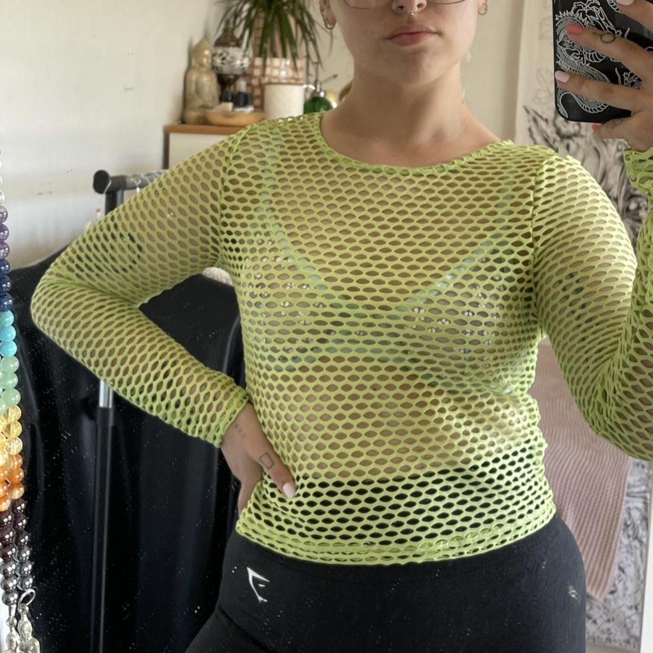 bright green mesh top never worn, no tags - Depop