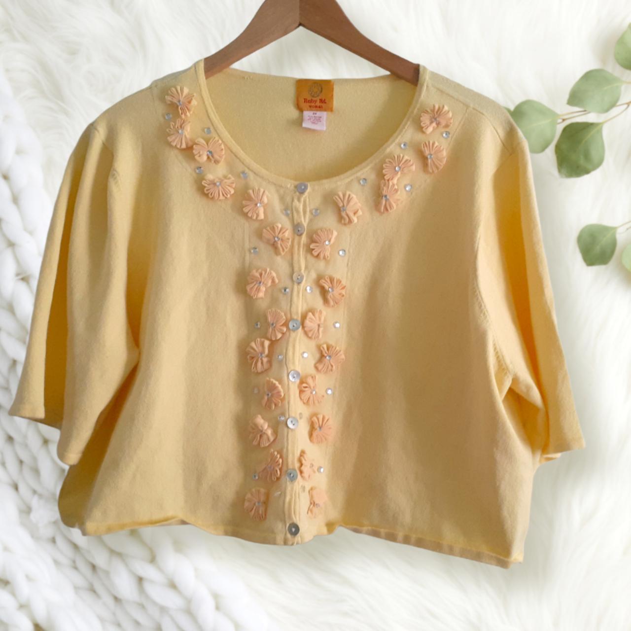 90's Ruby Rd. Woman Crop Top with Embellishment Size... - Depop