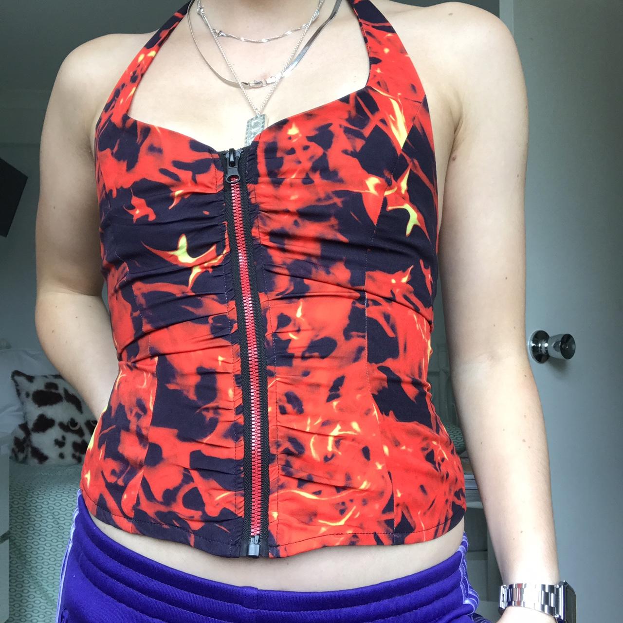 jaded london halter neck corset top in flame print,... - Depop