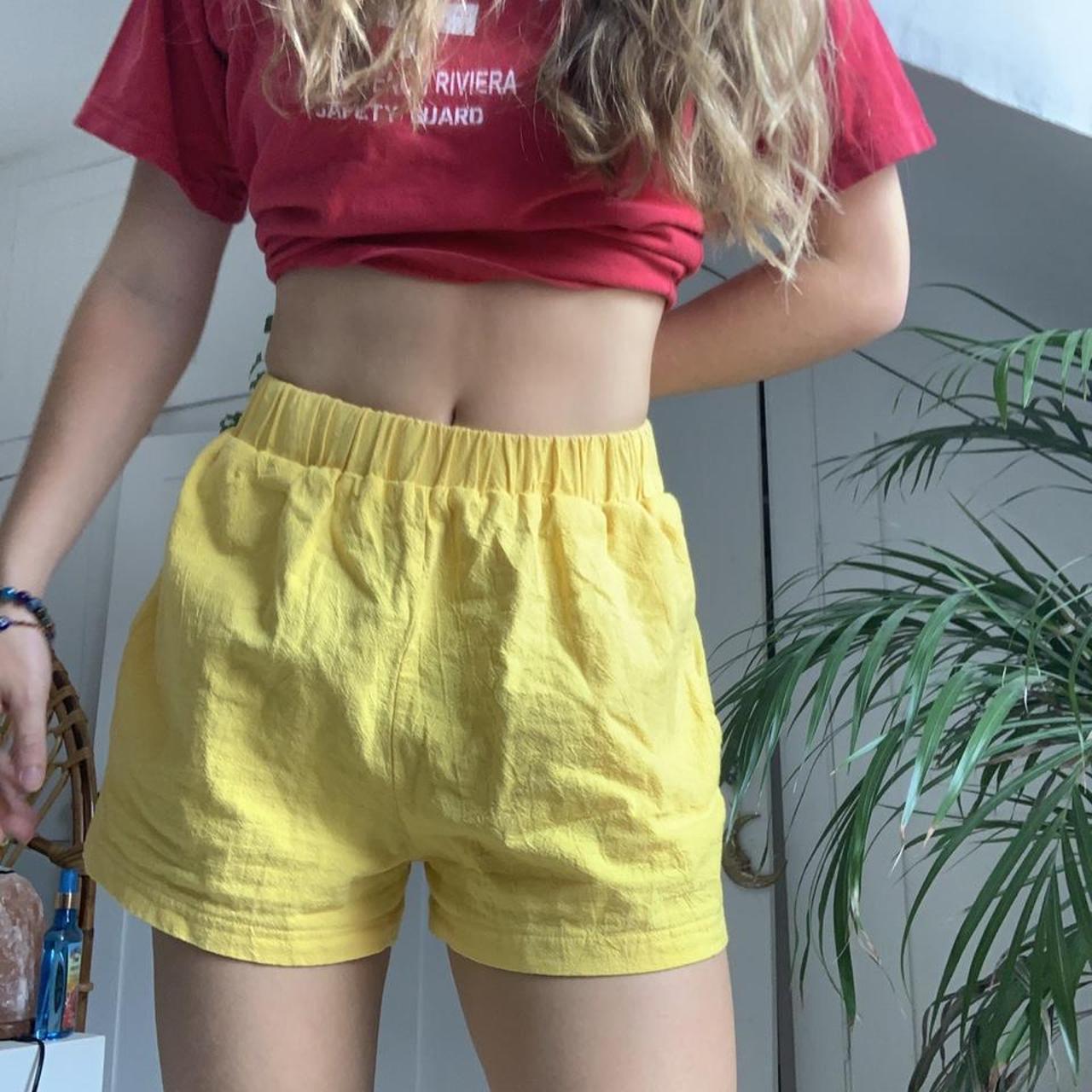 Bright yellow high waisted shorts Super flattering... - Depop