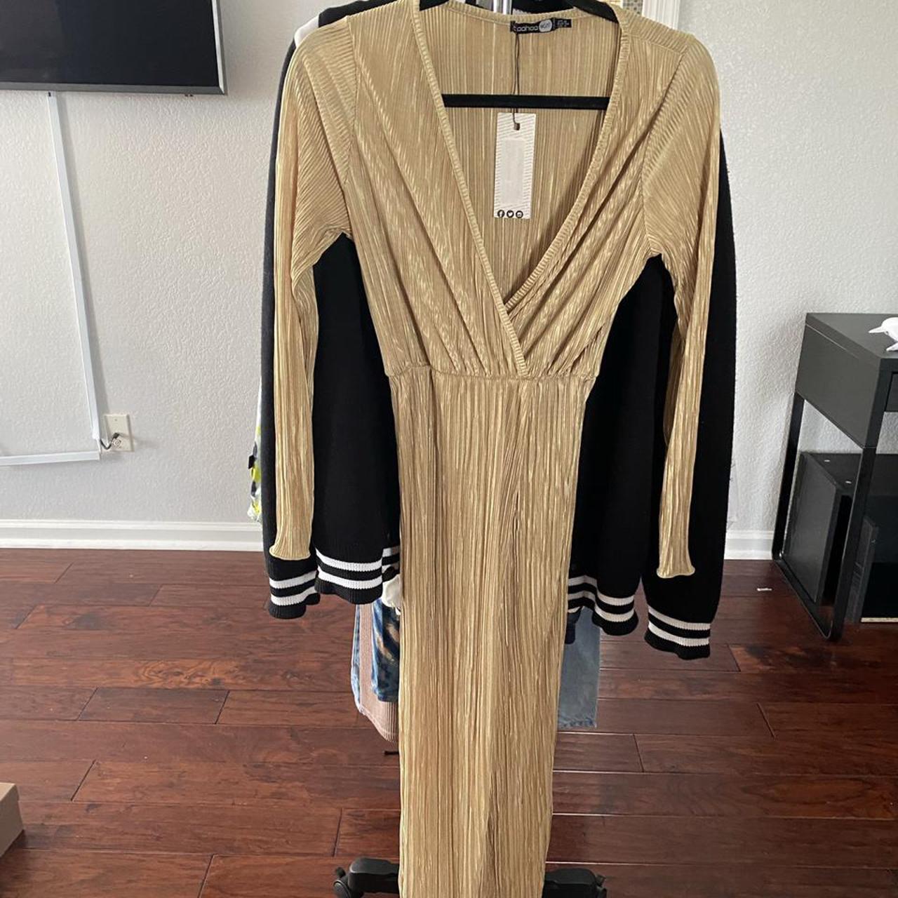 Boohoo Women's Gold Dress | Depop