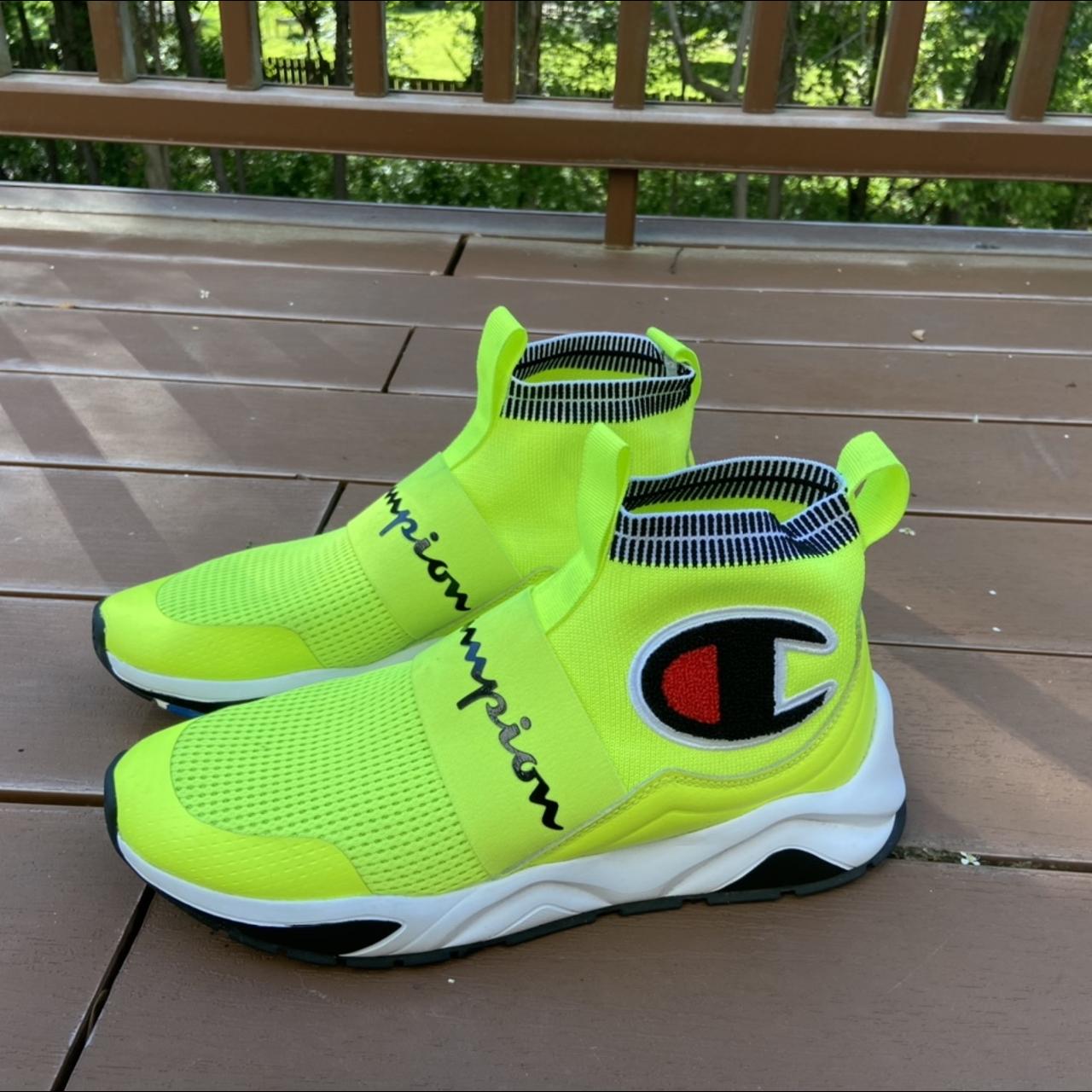 Neon green Champion rally pro sock top sneakers. ... - Depop