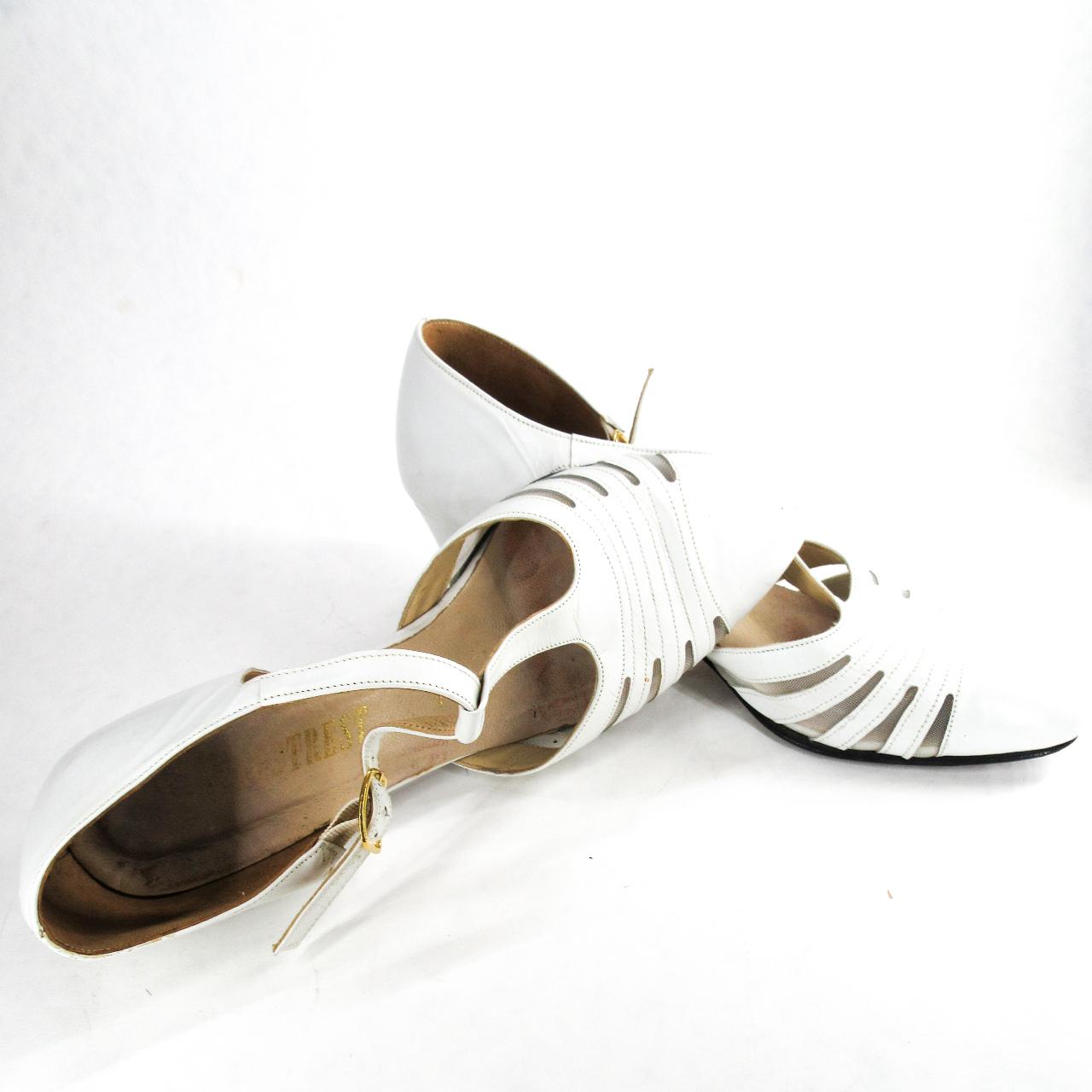 FOOTREST white mesh heels White mesh heels, Leather... - Depop