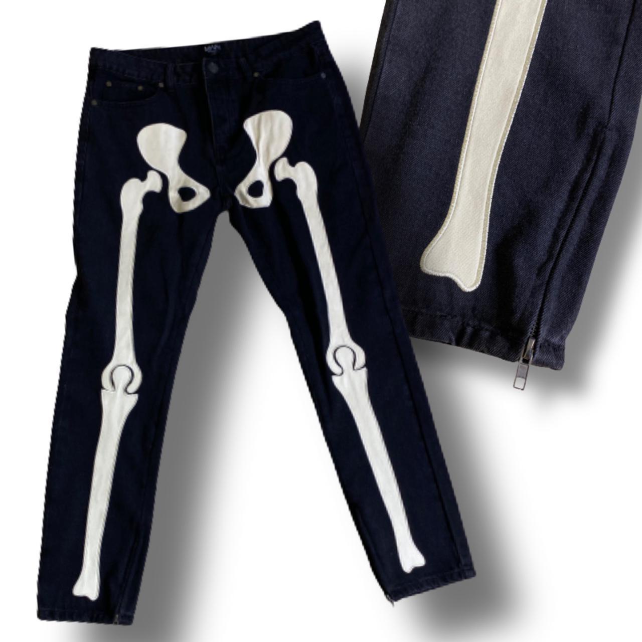 BoohooMAN Skeleton Pants Size 34 All black with... - Depop