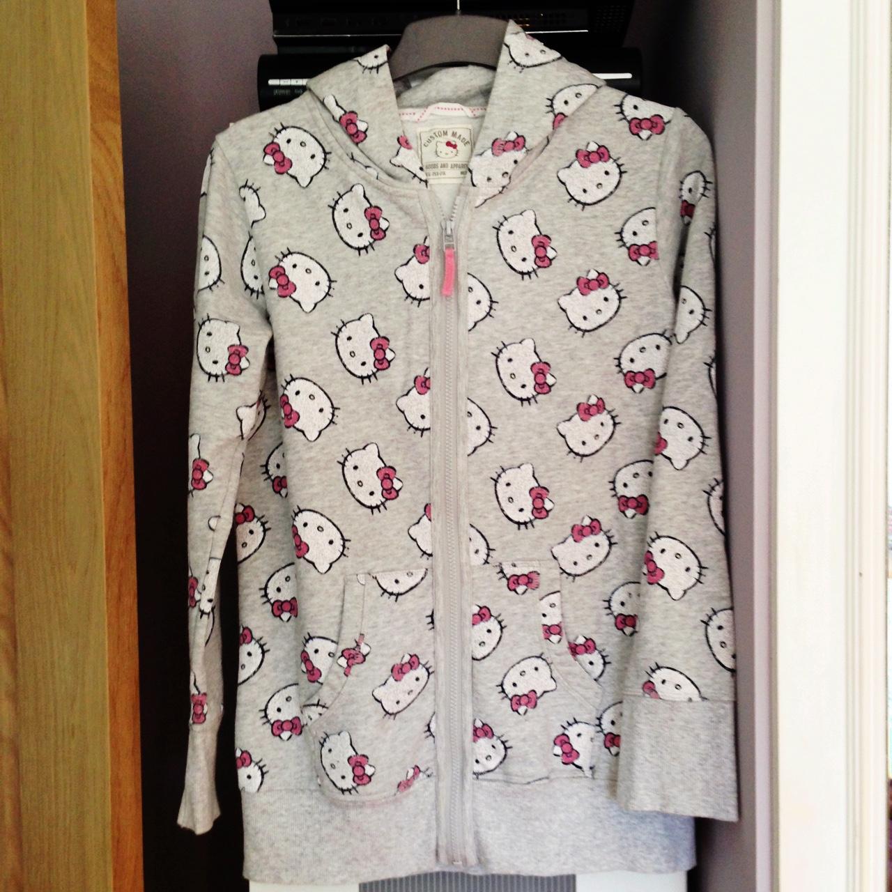 Hello Kitty zip front hoodie. Grey with Hello Kitty... - Depop