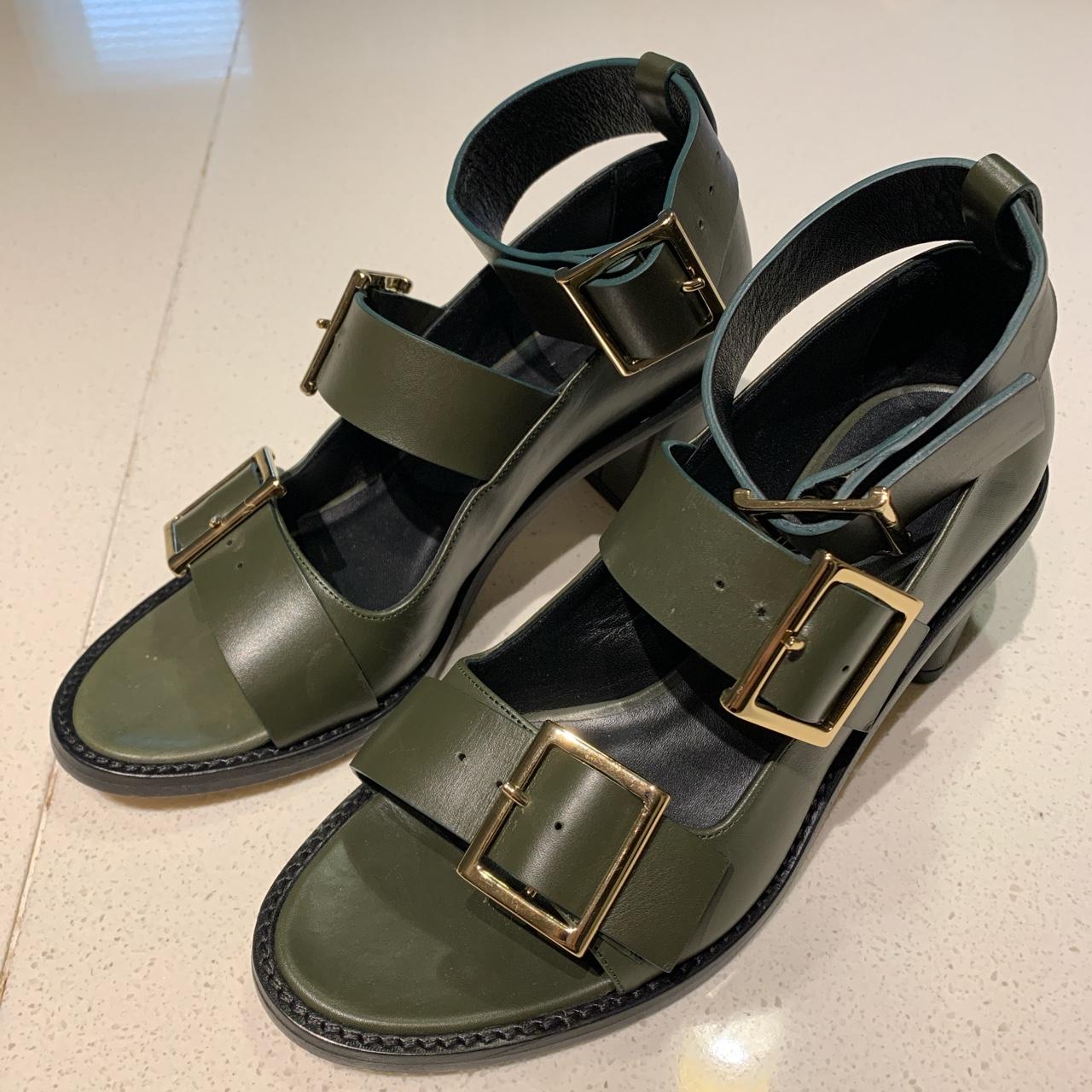 Tibi heels, forest green, gold accent #tibi #shoes... - Depop