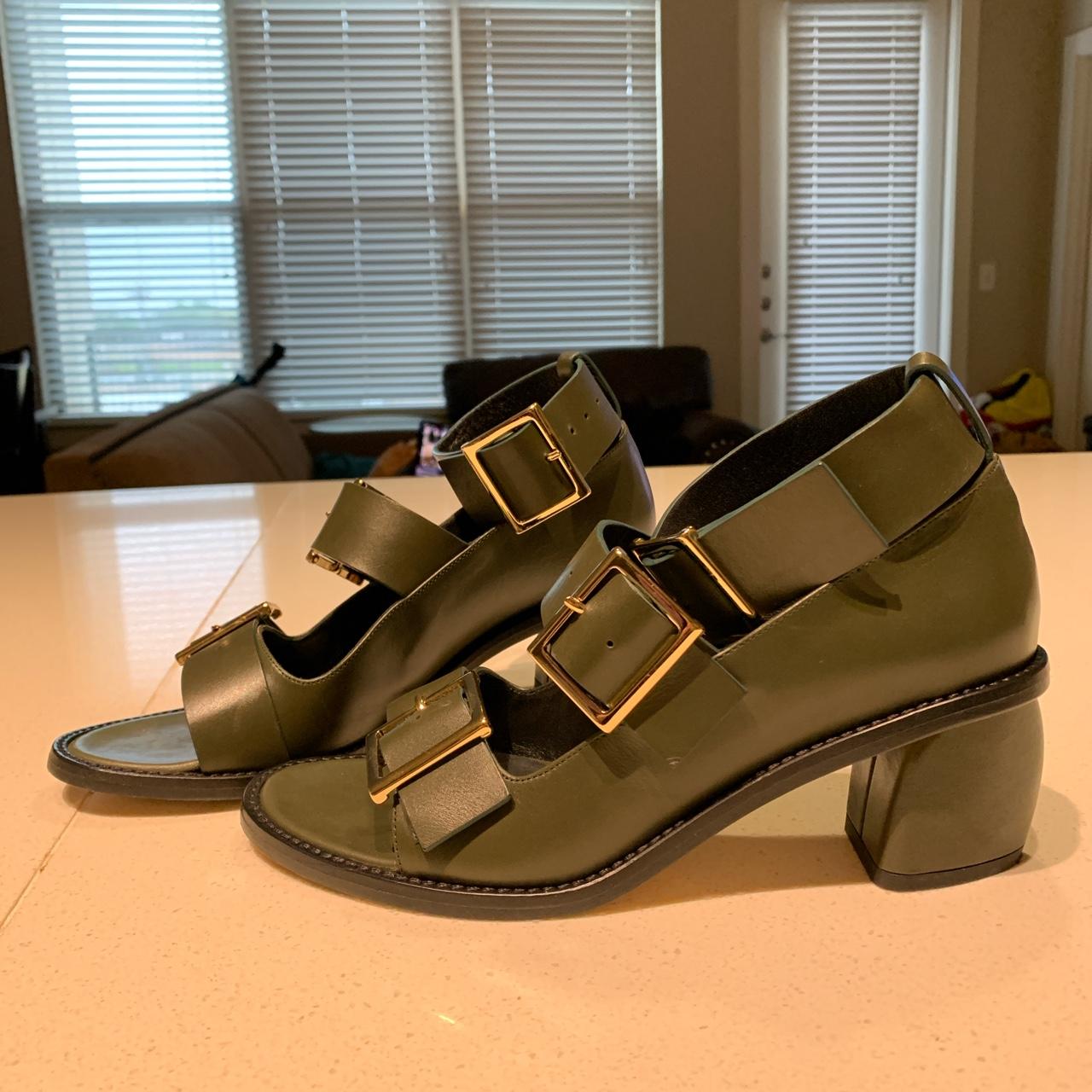 Tibi heels, forest green, gold accent #tibi #shoes... - Depop