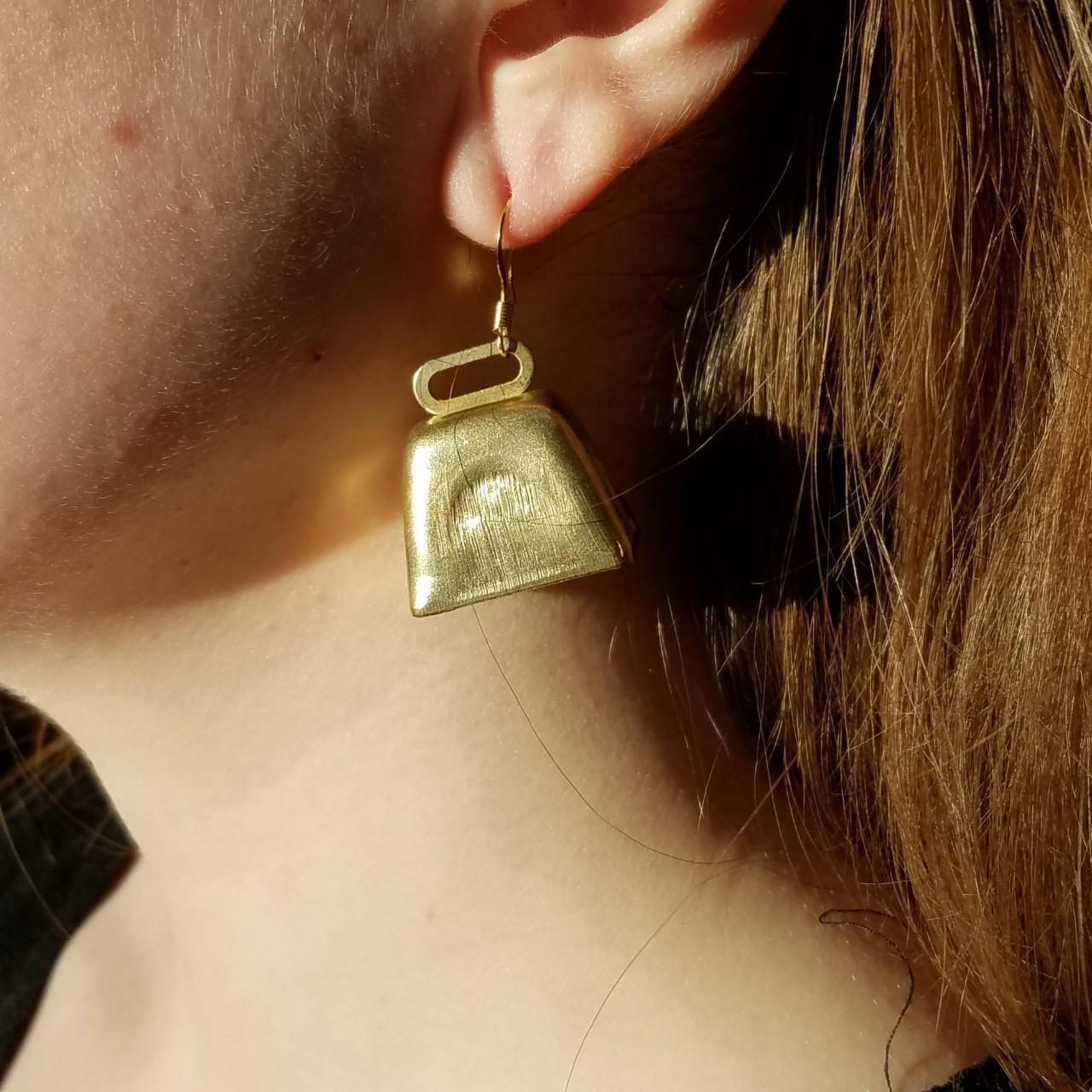 Large Gold Cowbell Earrings Sanitized before... - Depop