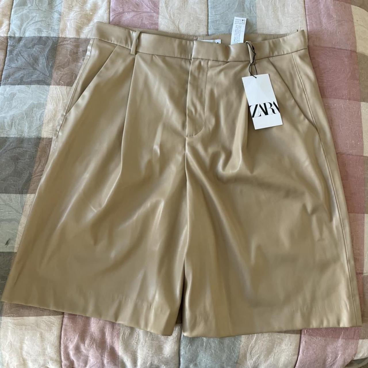 Womens Zara Faux Leather Shorts in Nude color brand... | Depop
