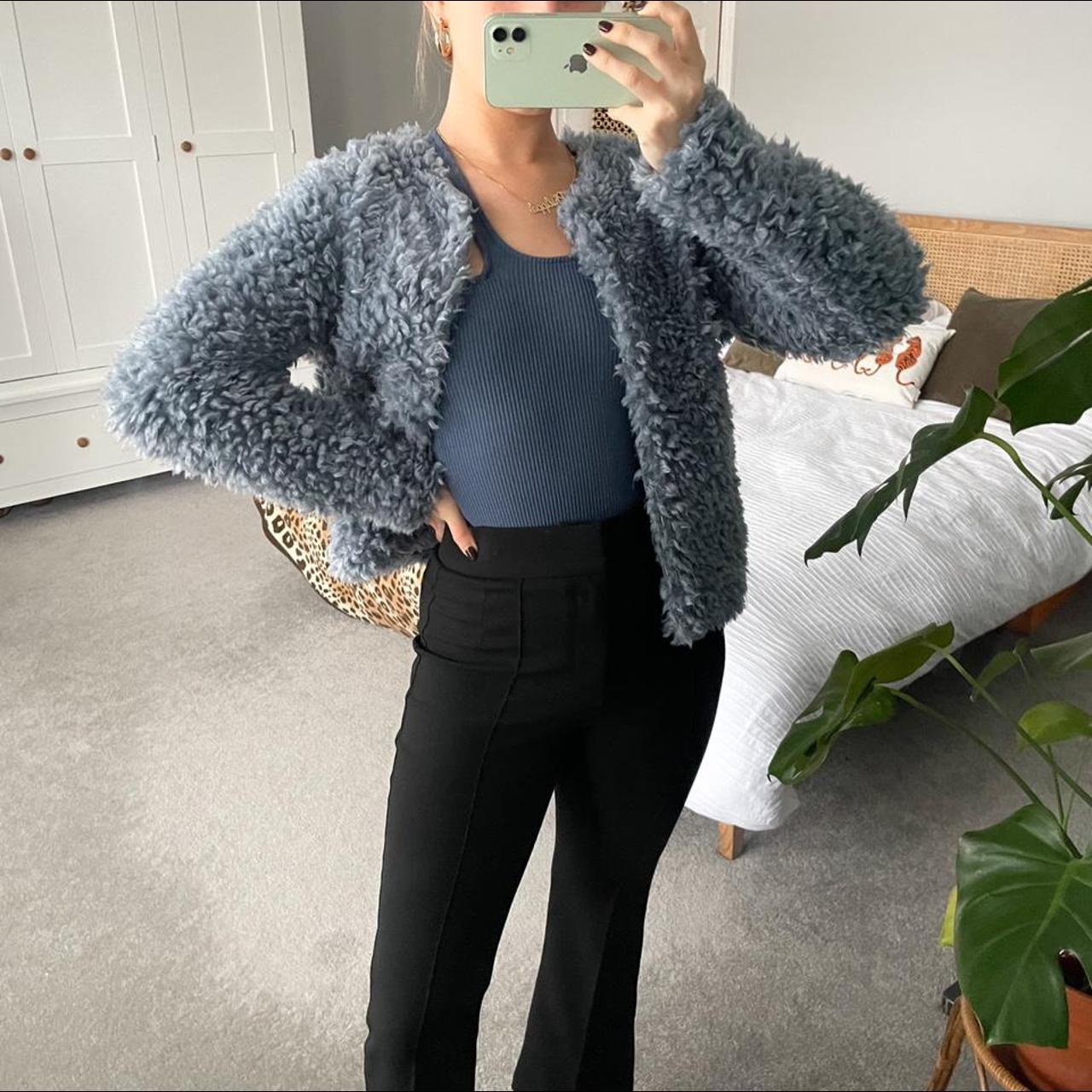 Blue fluffy jacket 🦋 size XS Never been worn!... - Depop