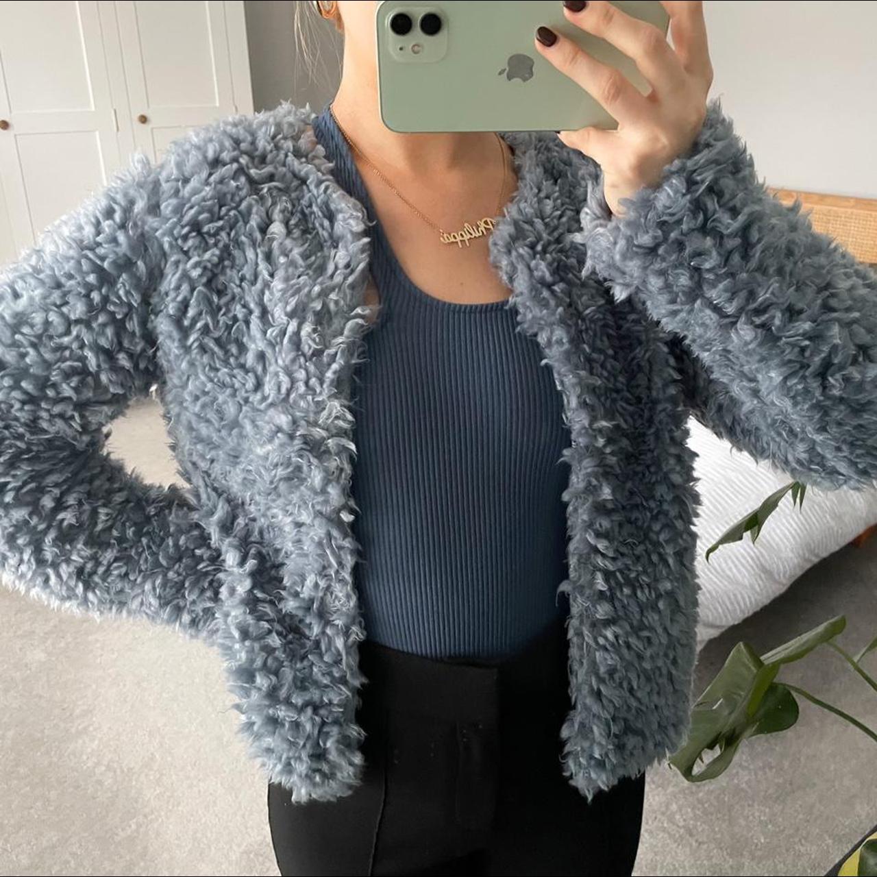 Blue fluffy jacket 🦋 size XS Never been worn!... - Depop