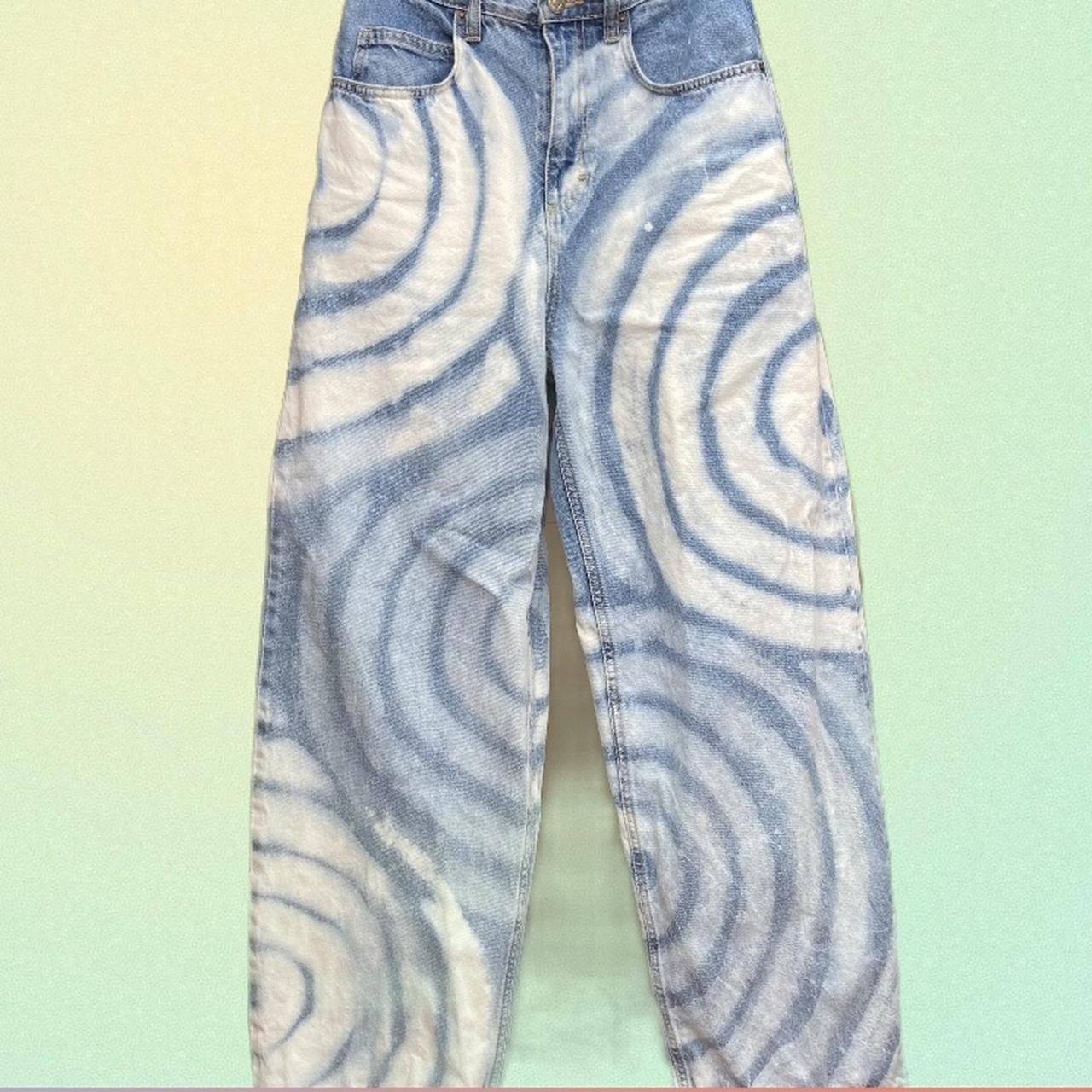 handmade beached wide leg jeans with circle pattern!... - Depop