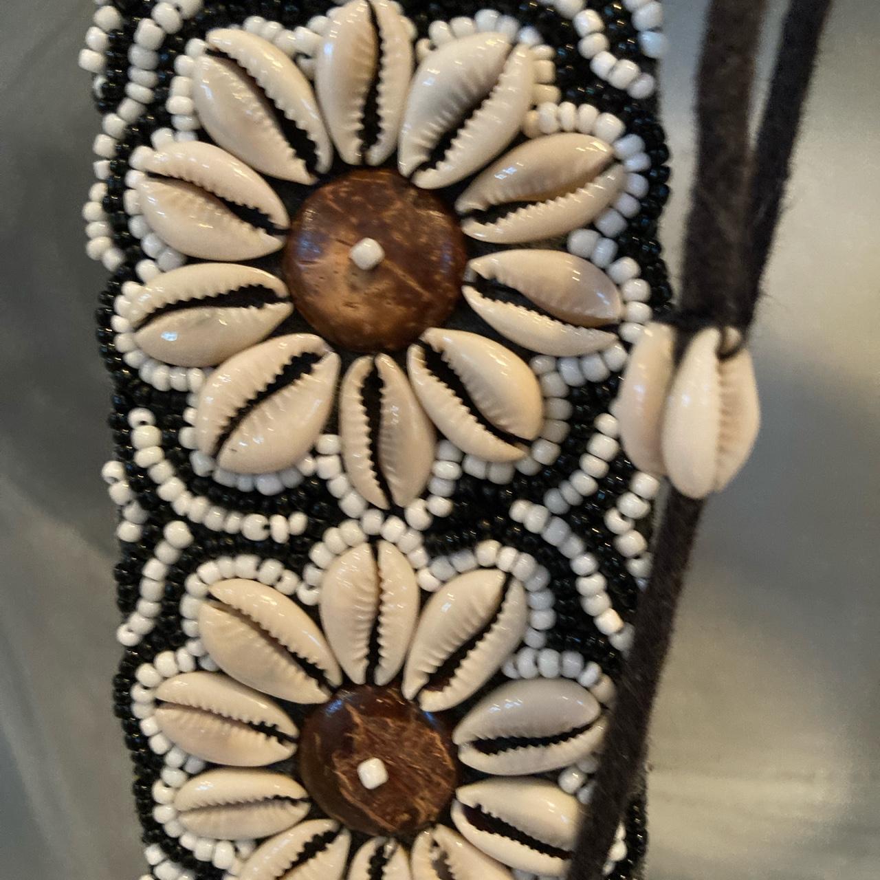 Reversible shell and bead belt and hippie fabric on... - Depop