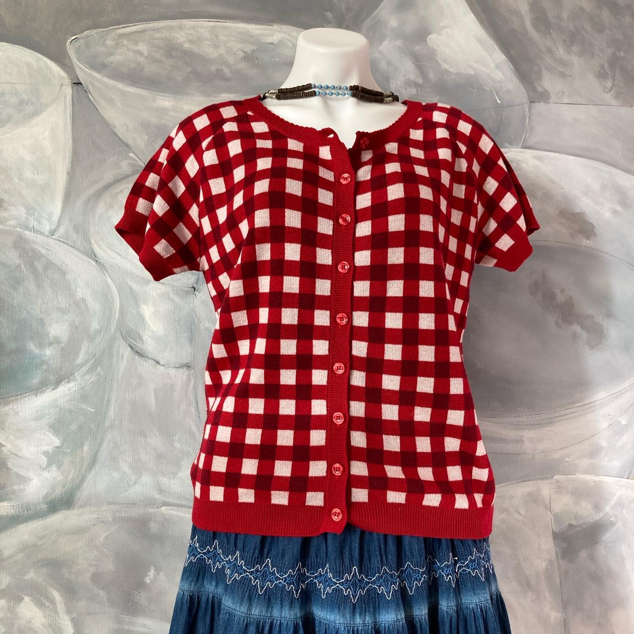 ModCloth size 1X Red and White S/S checkerboard... | Depop