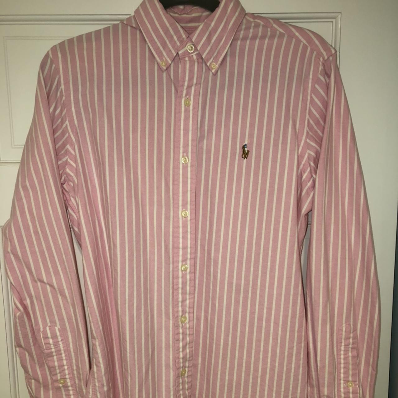 Polo Ralph Lauren pink striped button up shirt size s - Depop