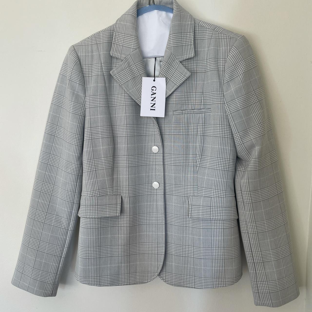 New, never been worn #ganni gray plaid blazer (size 34) - Depop