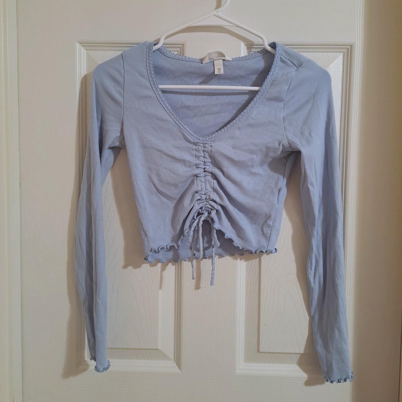 H&M Ruffle long sleeve tie top Ruching tie in... - Depop