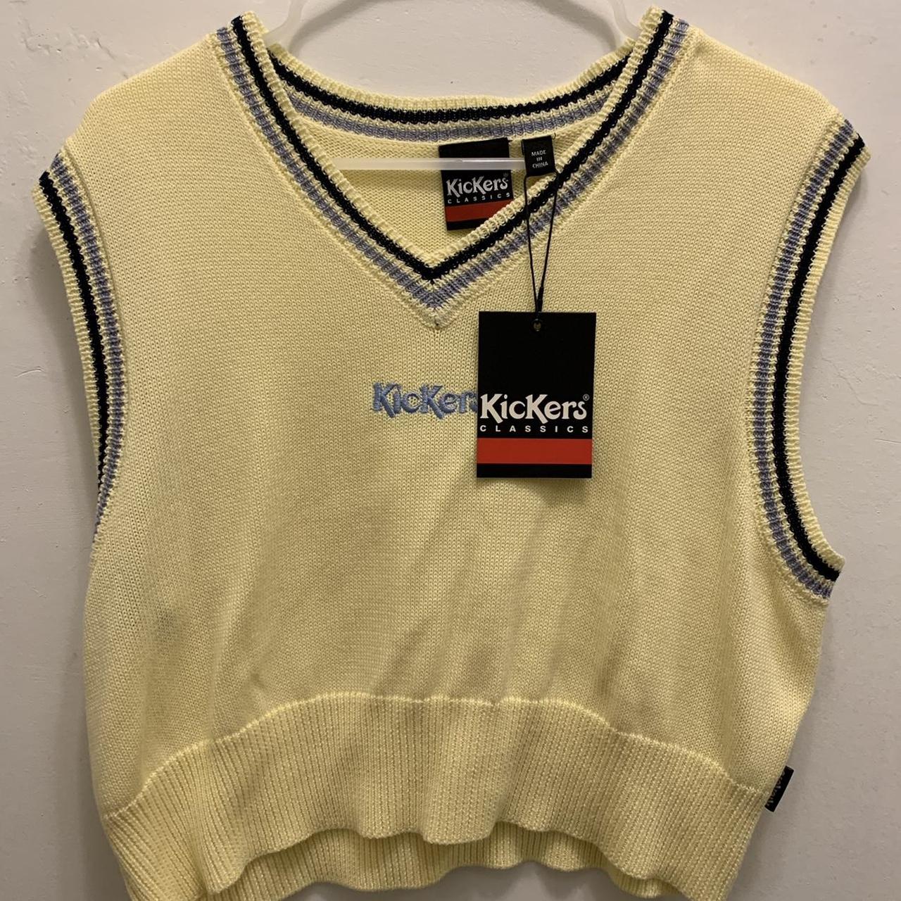 Kickers Women's Yellow and Blue Jumper | Depop