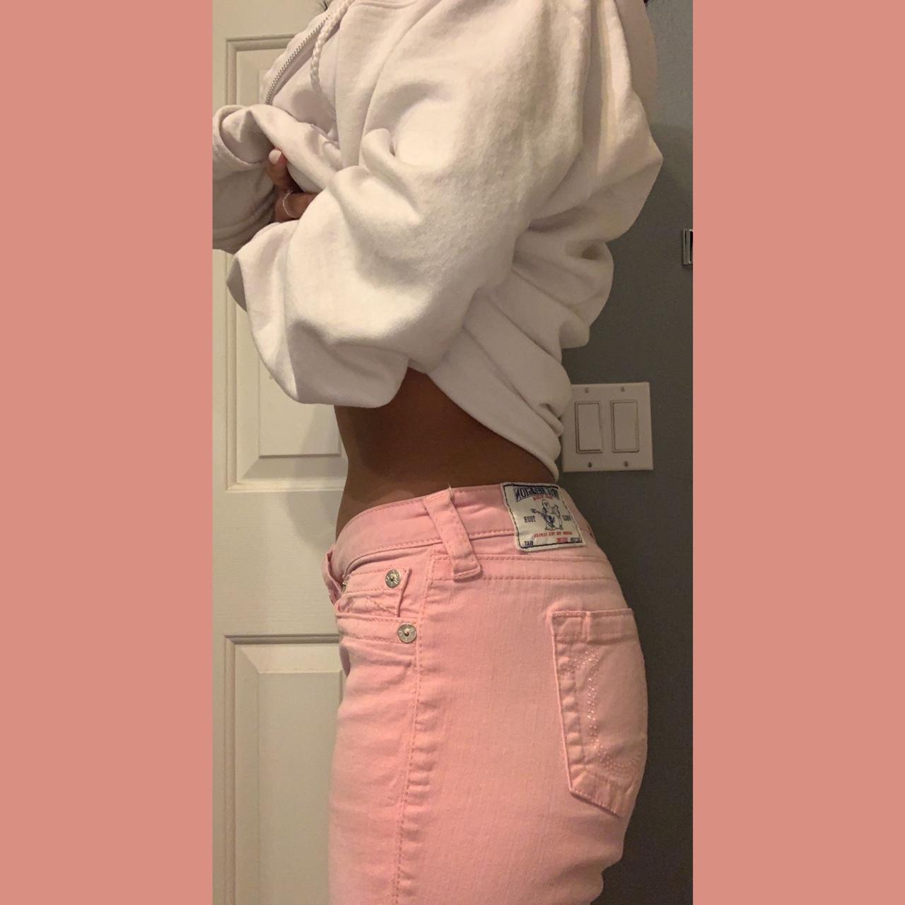 pink true religion skinny jeans w rhinestone... - Depop