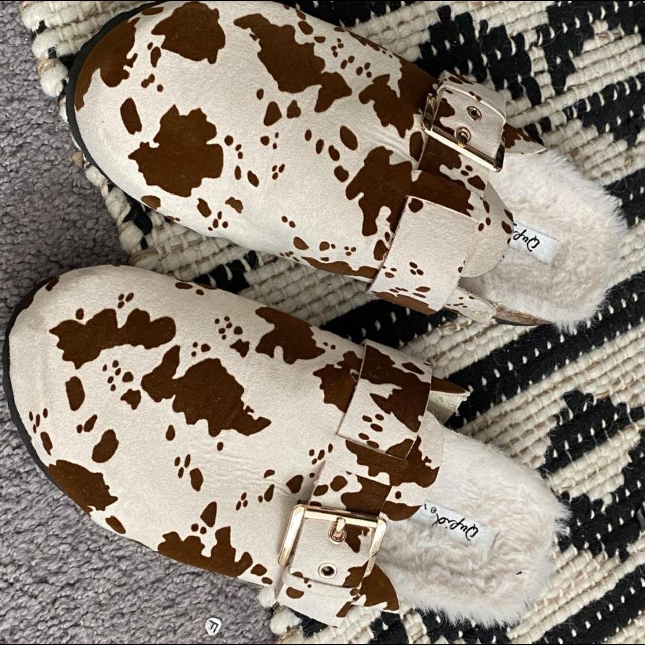 Cutest brown cow print suede furry clogs. 😭 I wish I... - Depop
