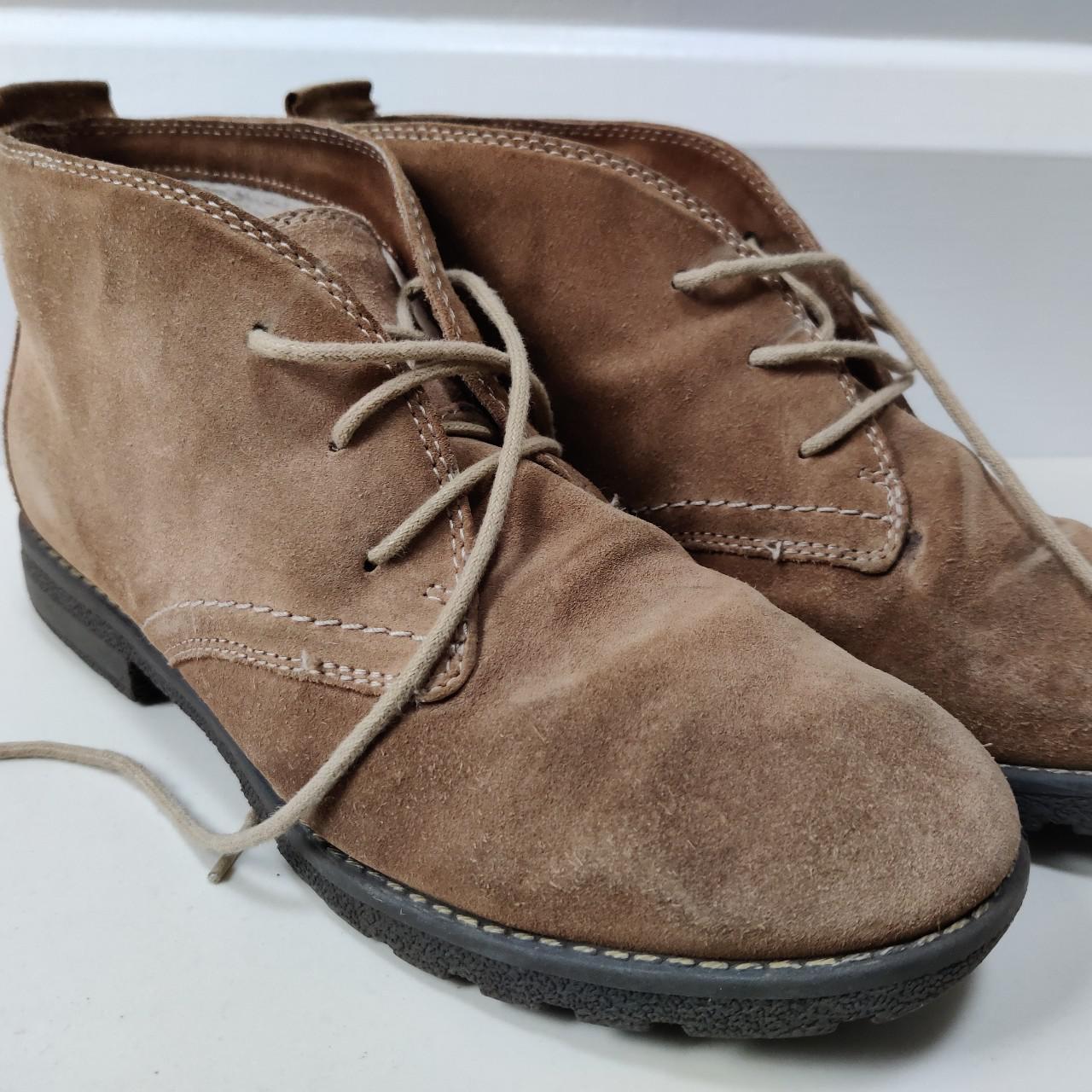 Sand colour suede desert boots with grey rubber... - Depop