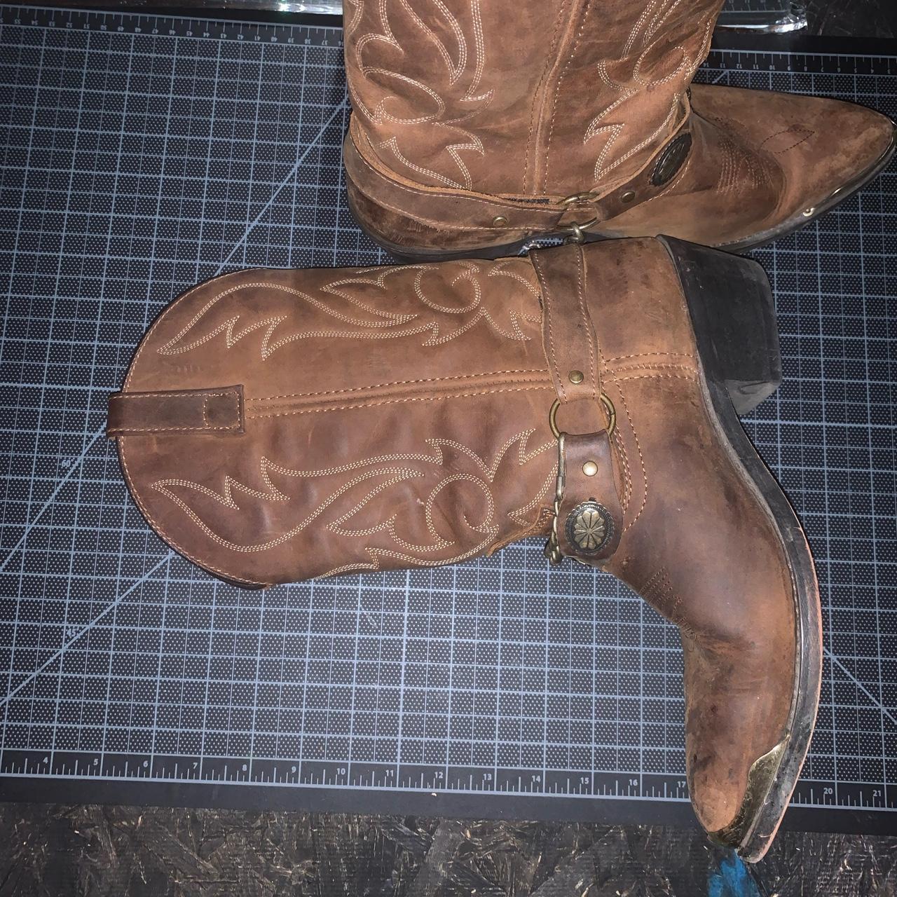VINTAGE LEATHER BROWN AUTHENTIC COWBOY BOOTS - Depop