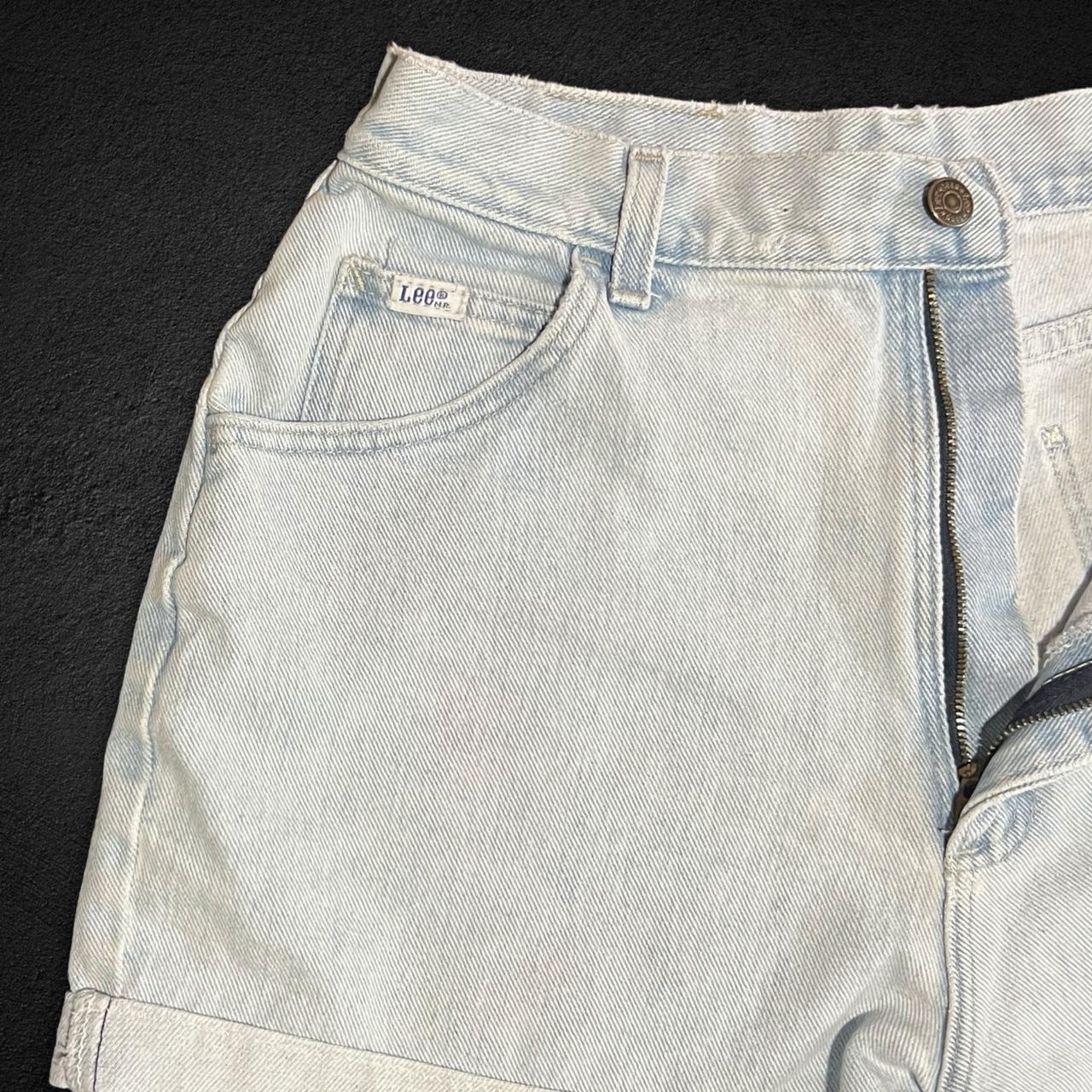 Vintage Lee Short Shorts in Super Light Wash Blue... - Depop