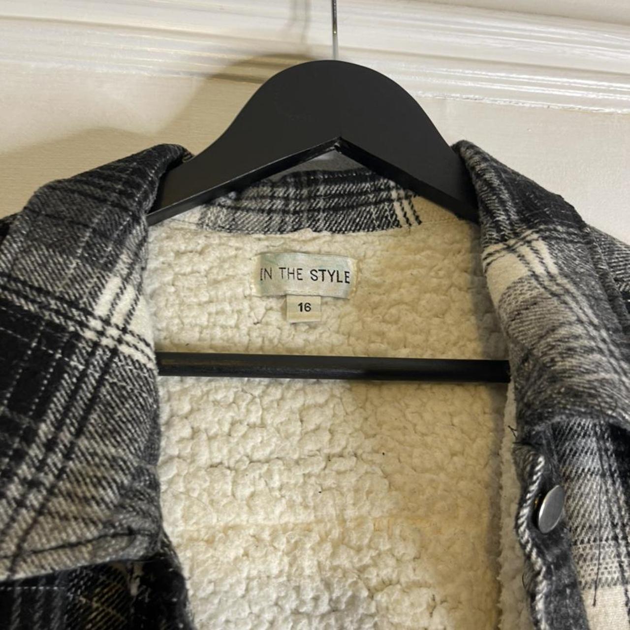 Checkered inner fleece jacket, heavy material, worn... - Depop